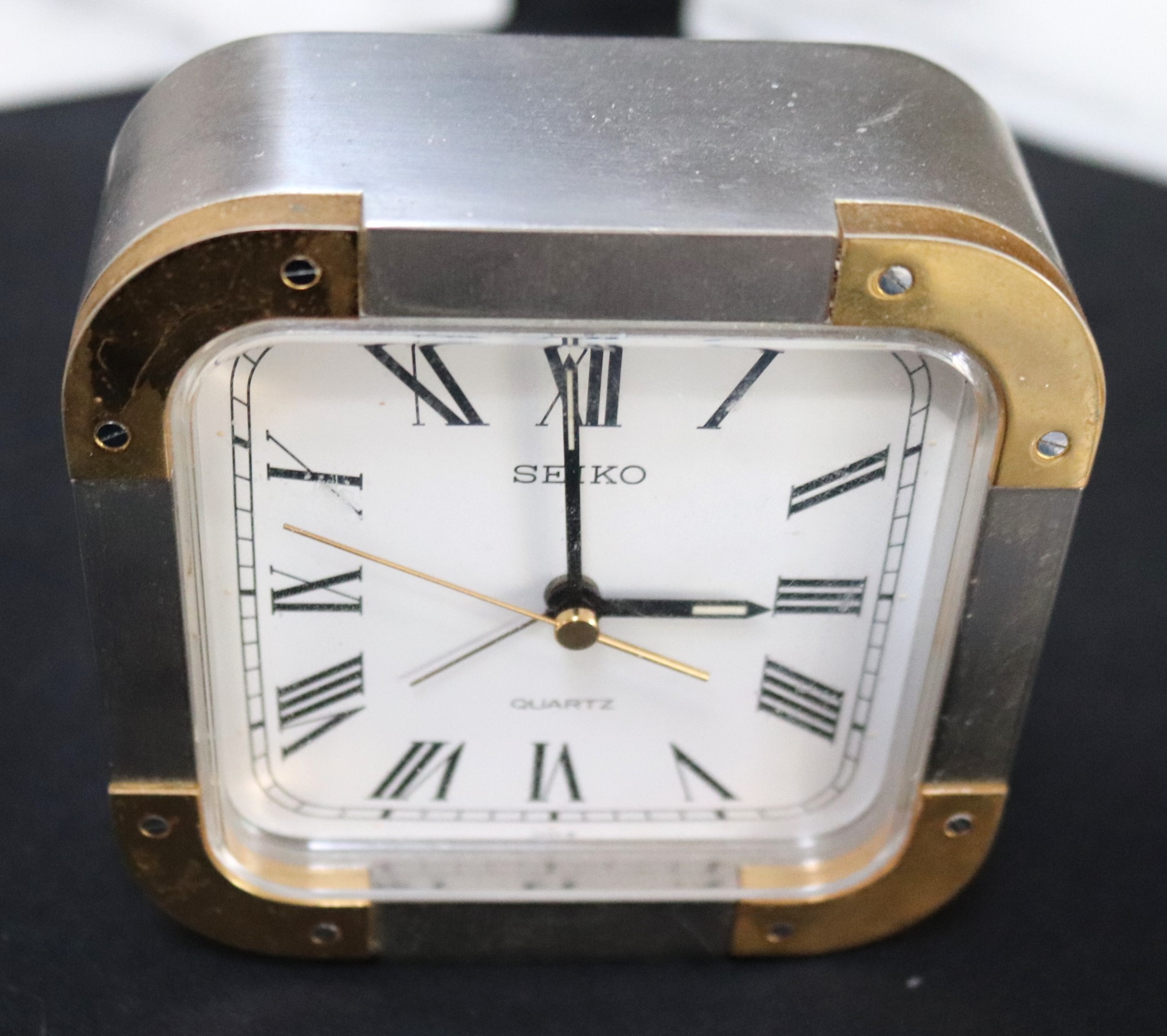 Modern Marble Bookends And Seiko Quartz Clock In Chrome And Brass ...