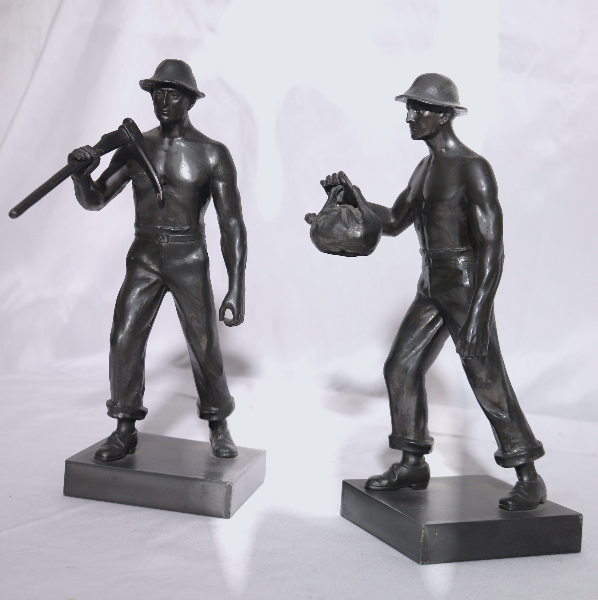 Great Machine Age WPA Gunmetal Colored Mine Worker Sculptures Modeled ...
