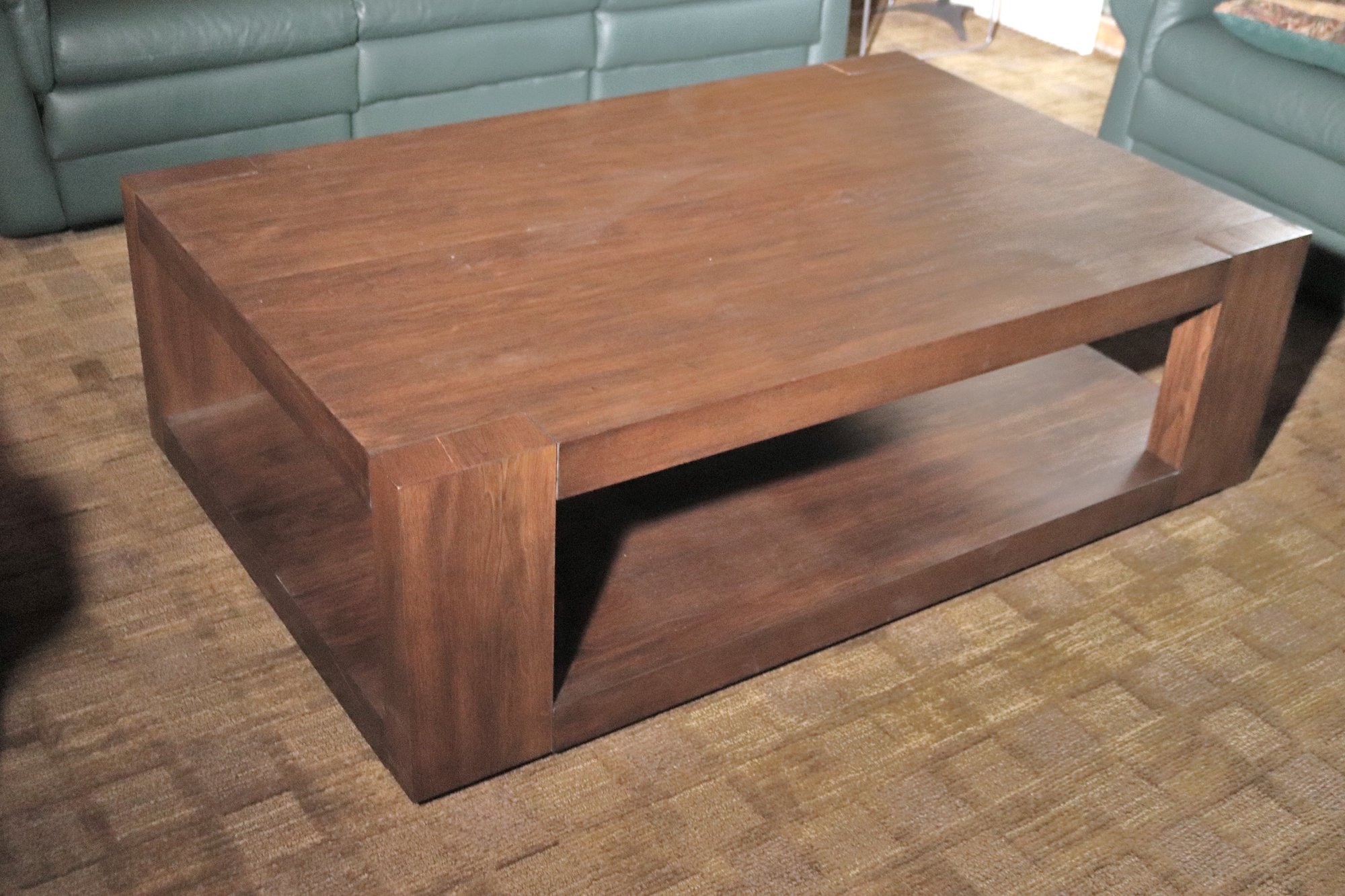 All Wood Lodge Style Rectangular Coffee Table With Bottom Shelf #39071 ...
