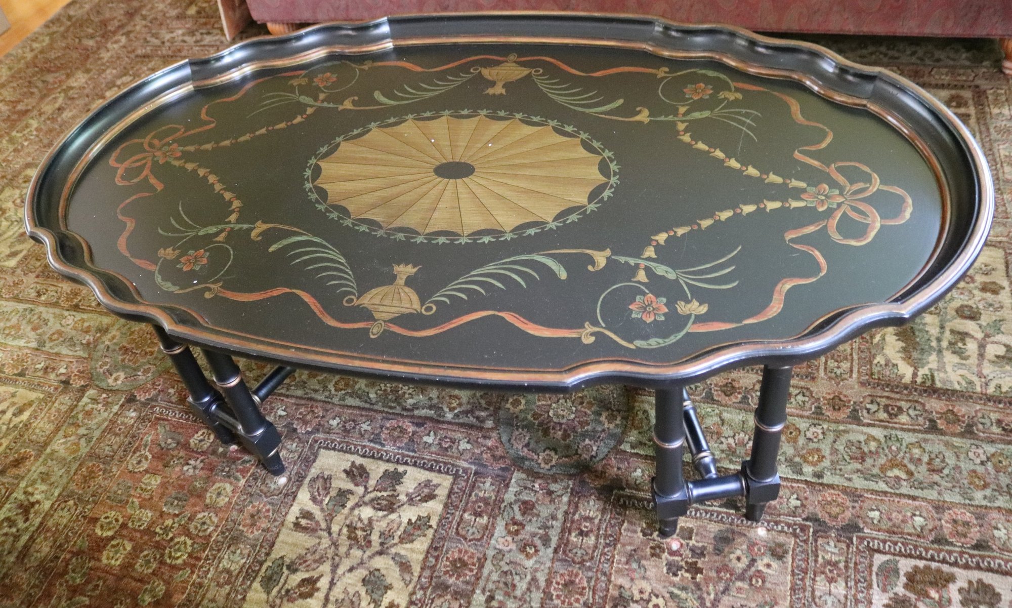 Maitland Smith Ebonized Hand Painted Pie Crust Coffee Table, Mid-20 Th ...