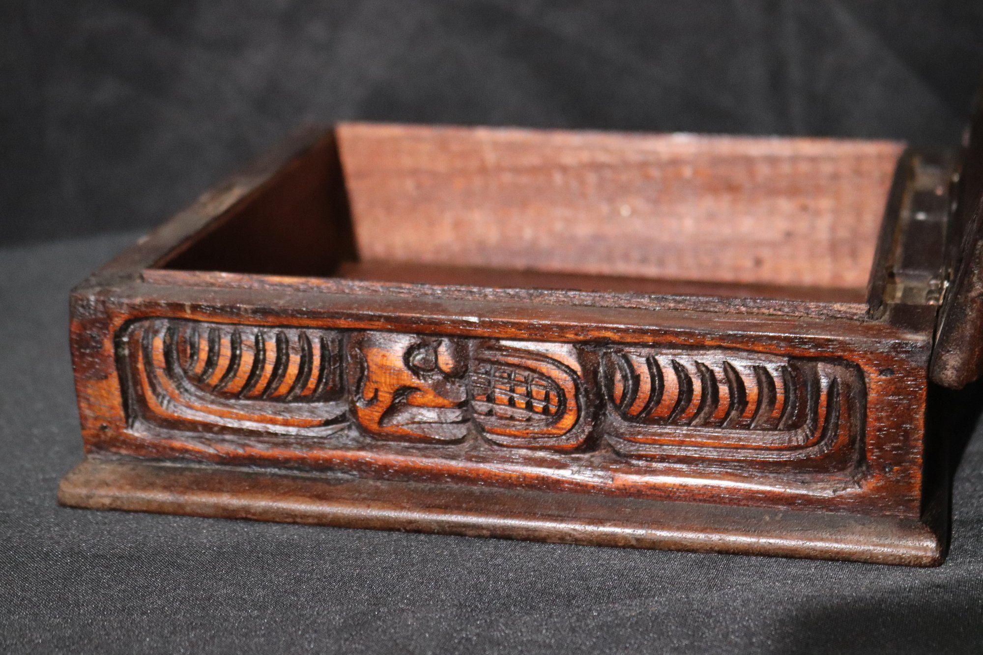Includes A Brass Spittoon And Hand Carved Folk Art Wood Box That Opens ...