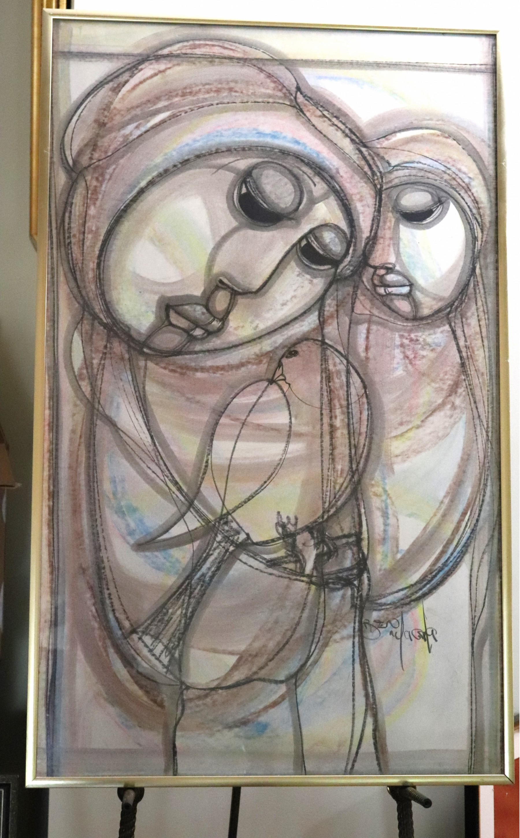 Pastel Drawing Of Women & Dove Signed Ben Macala #27124 | Auctionninja.com