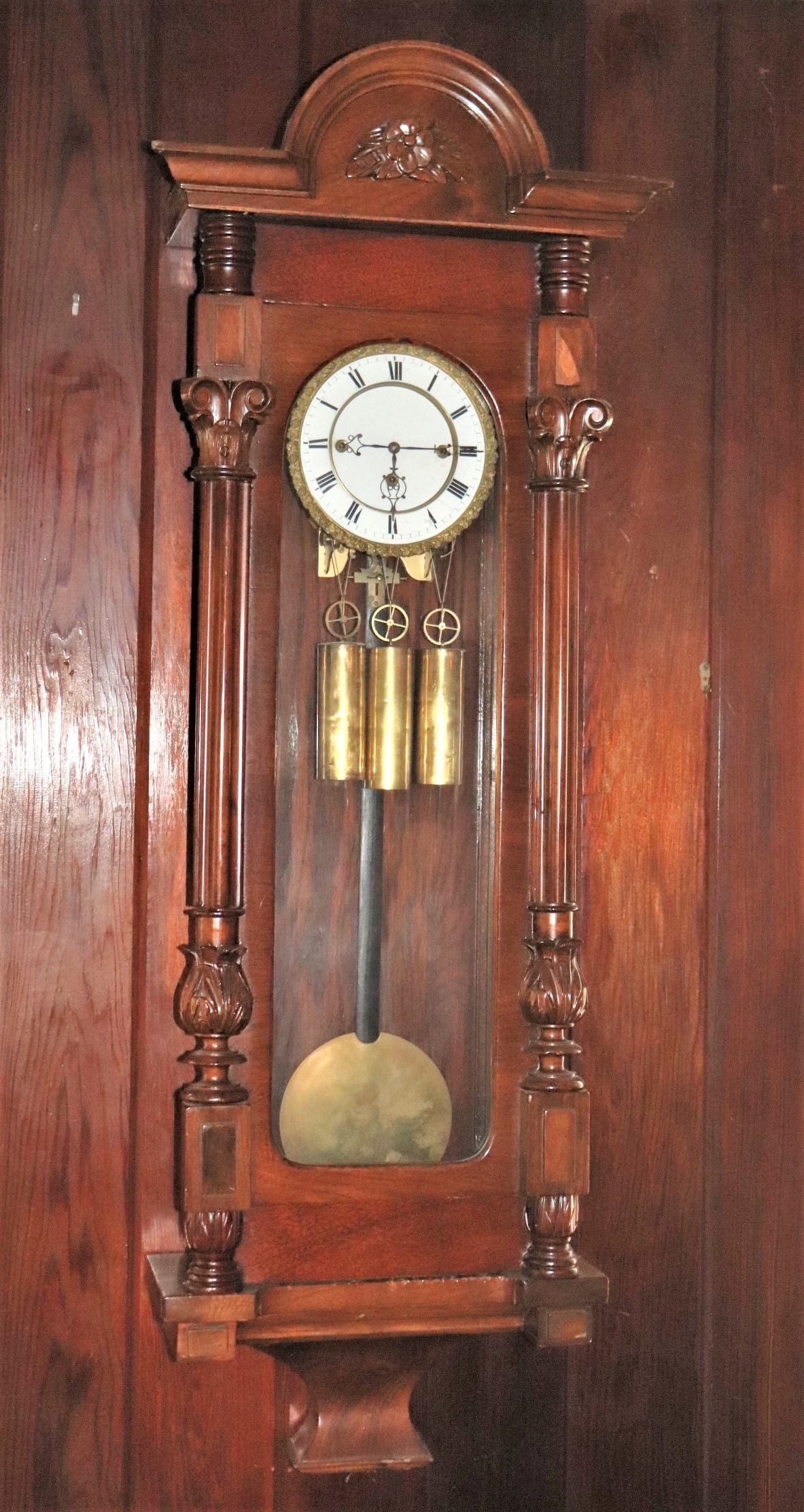Beautiful Antique Regulator Clock In Carved Case #17637 | Auctionninja.com