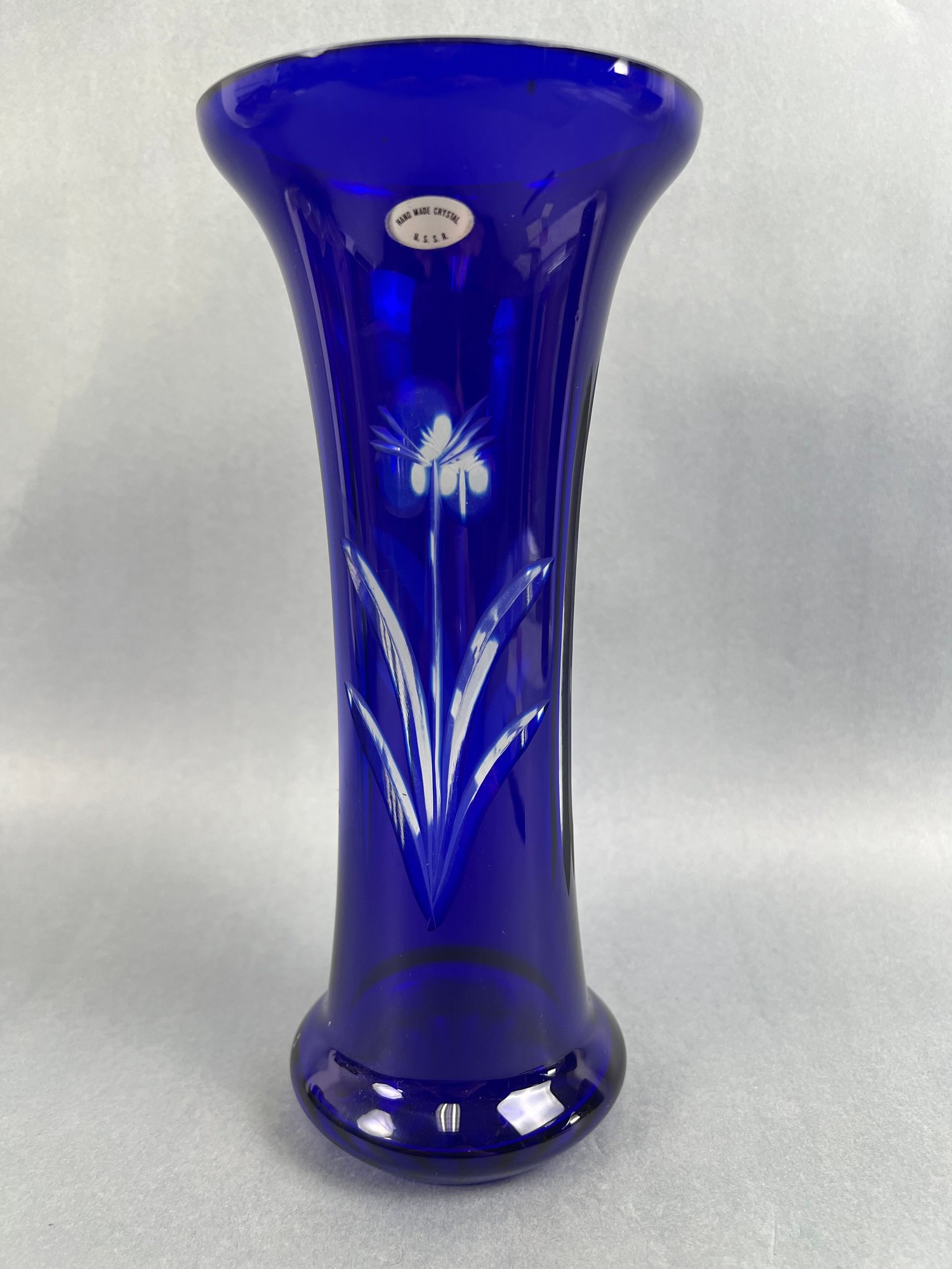 Cobalt Blue Cut To Clear Crystal Vase - USSR #33090 | Auctionninja.com