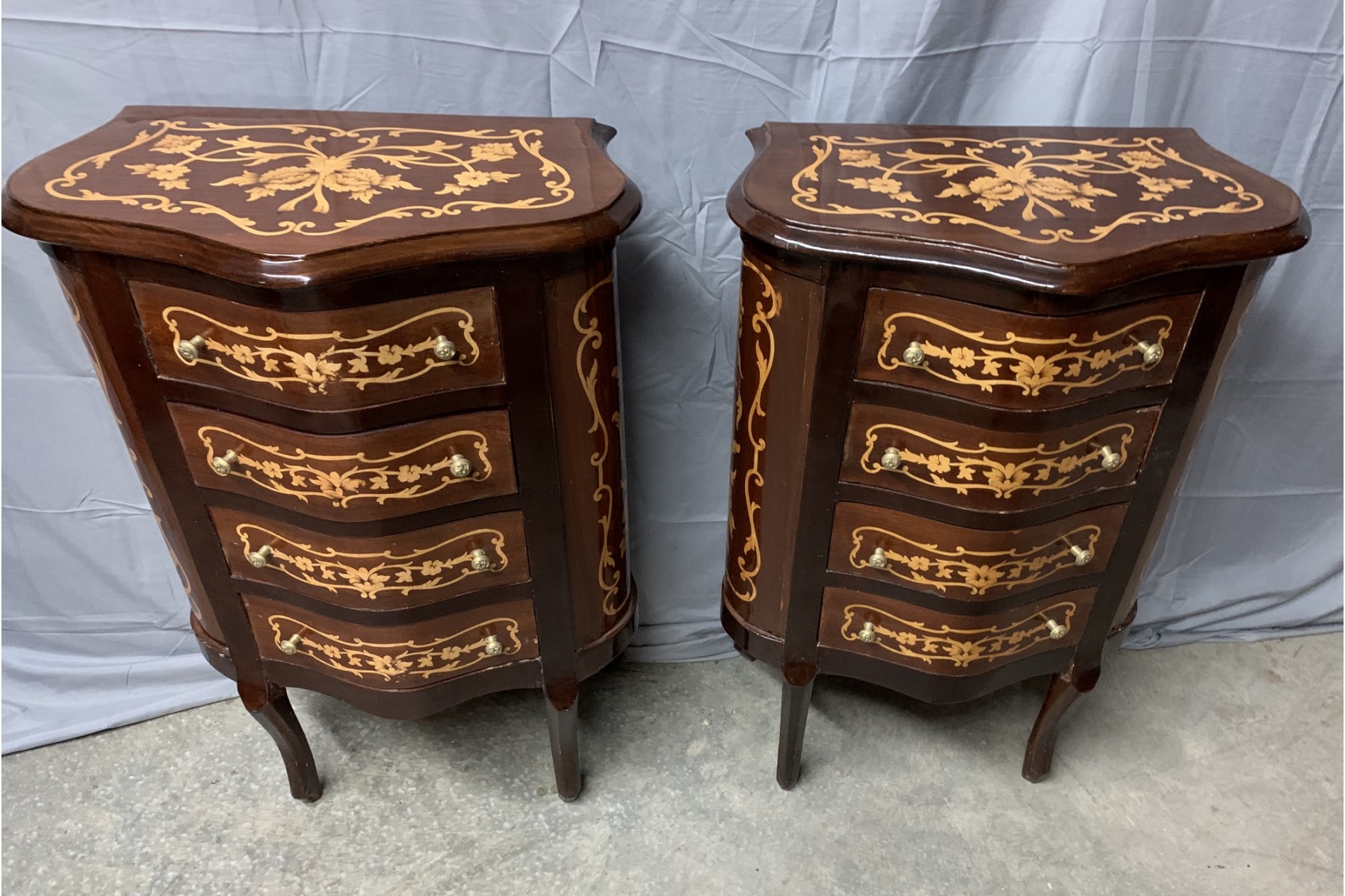 Pair Of 4 Drawer Decorated Bombay Style Stands #3062 | Auctionninja.com