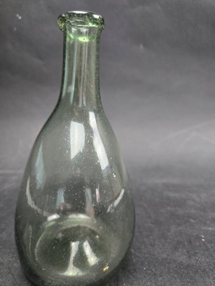 Seven Inch Globe Bottom Green Bottle With Applied Lip Raised Pontil ...