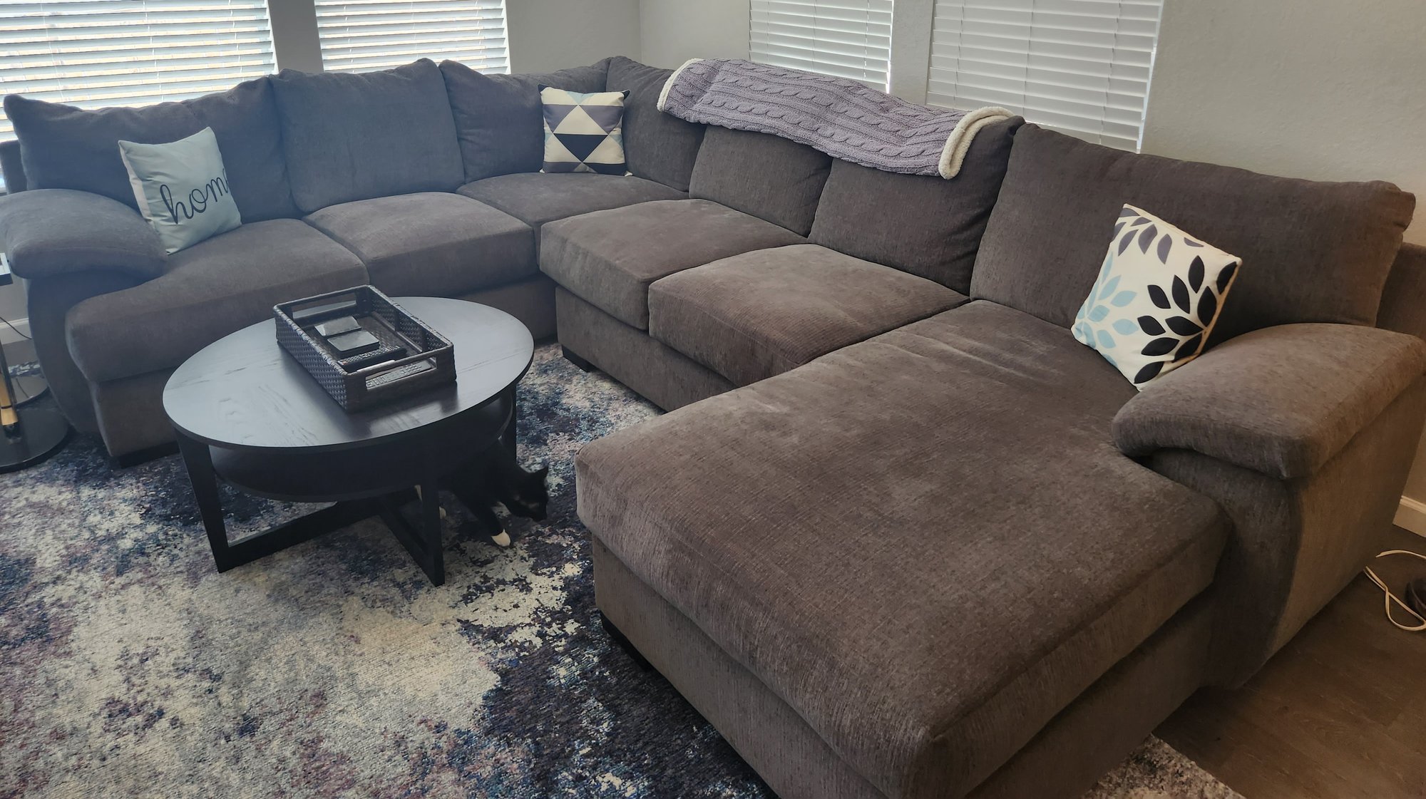 Updated Info: Michael Nicholas Grey Fabric Sectional Couch, Sofa, With Lounge, Recliners, Gently ...