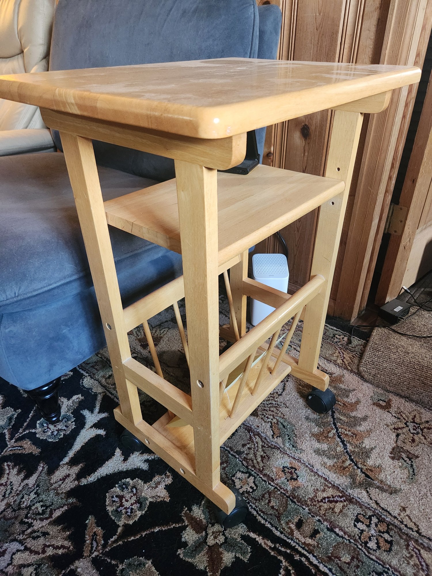 Small Light Oak Accent Table, End, Magazine Rack 19" X 14.5" X 29 ...