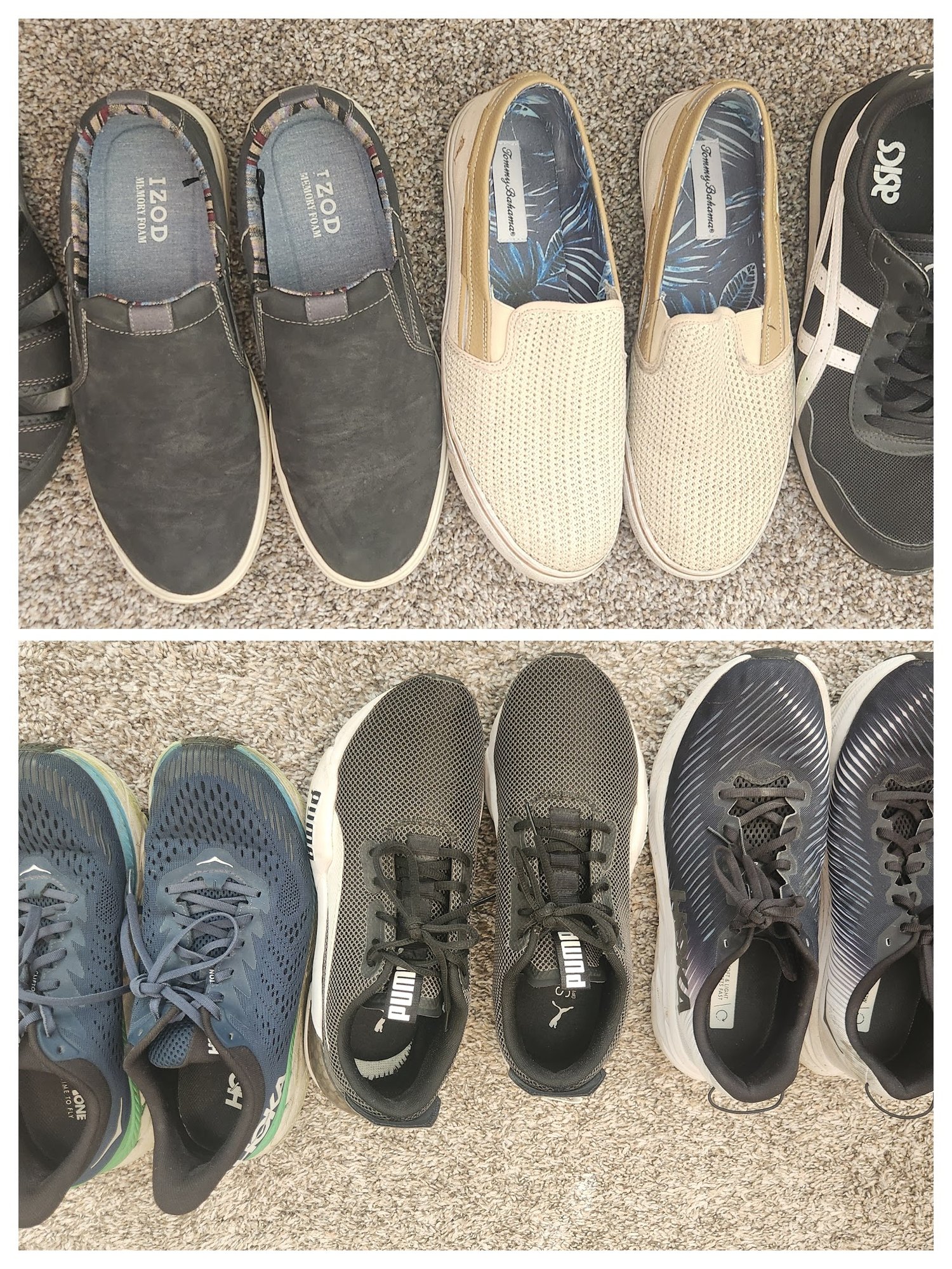 7 Prs Men's Shoes - Asics, Bahama, Izod, Puma Hoka, Khombu - Sizes 10 ...