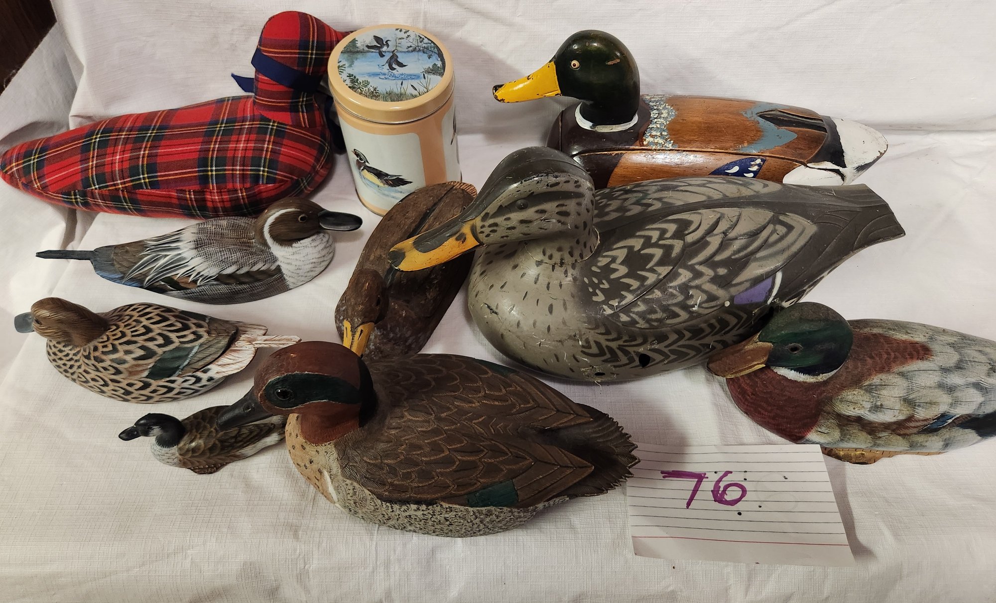 10 Pcs. 9 Ducks, Wood, Cloth, Figures, Decoys #9628 | Auctionninja.com