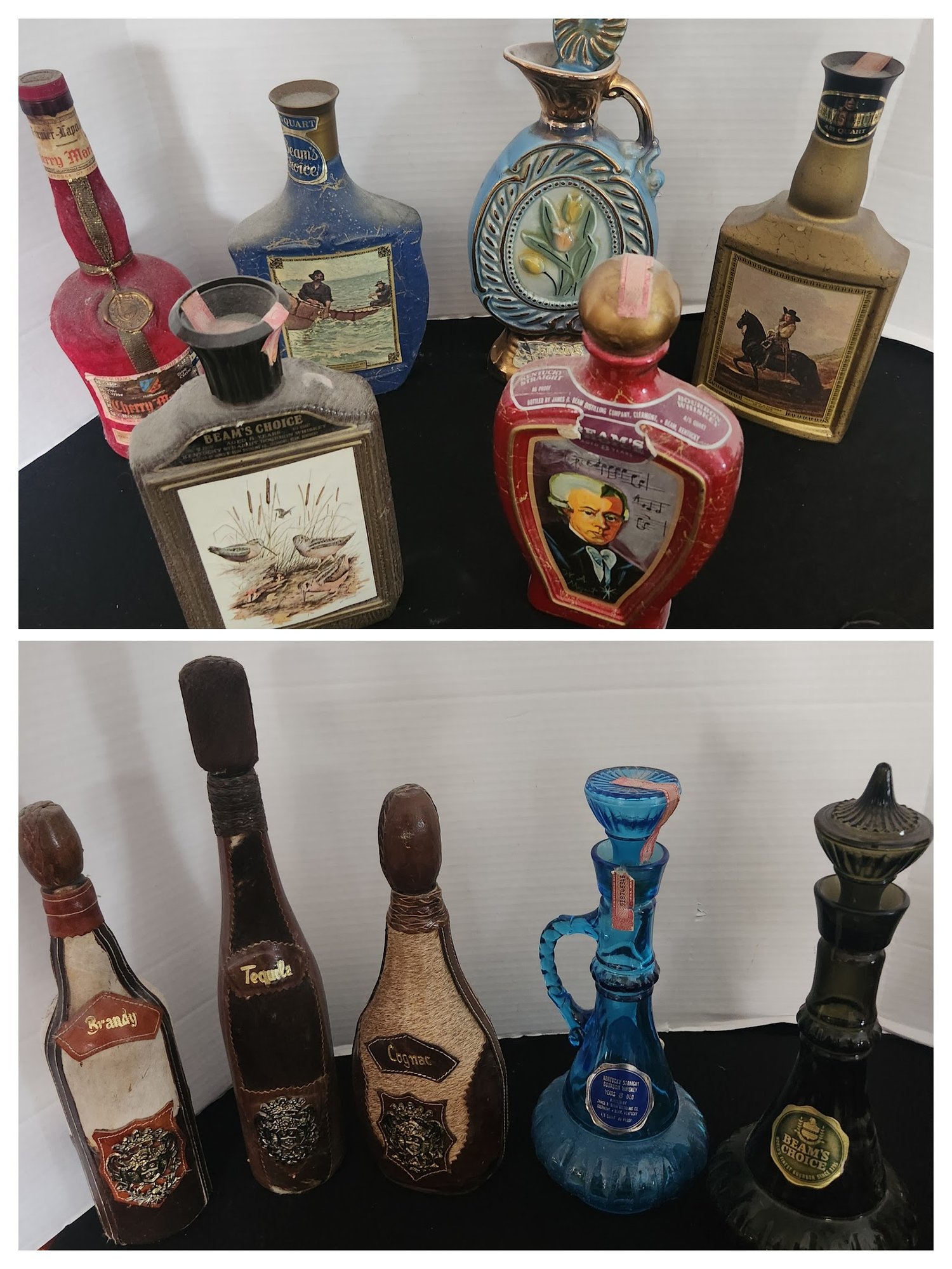 11 Collectible Liquor Bottles - Velvet, Fur, Wrapped, Decorative ...