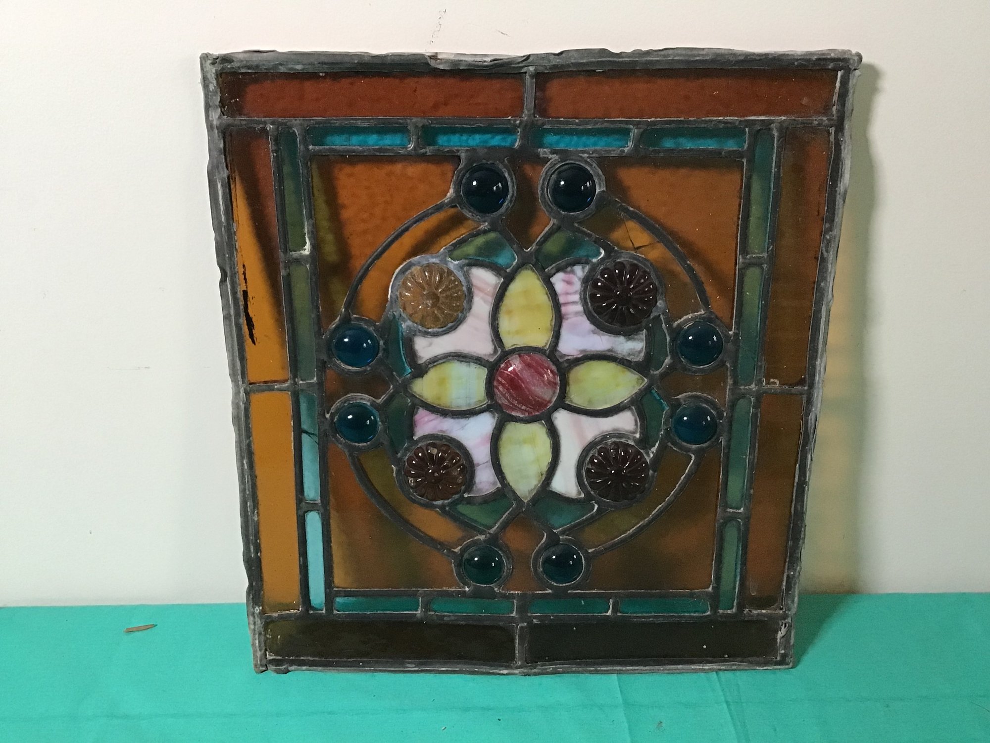 Victorian Jeweled Stained Glass Window Panel #2576 | Auctionninja.com
