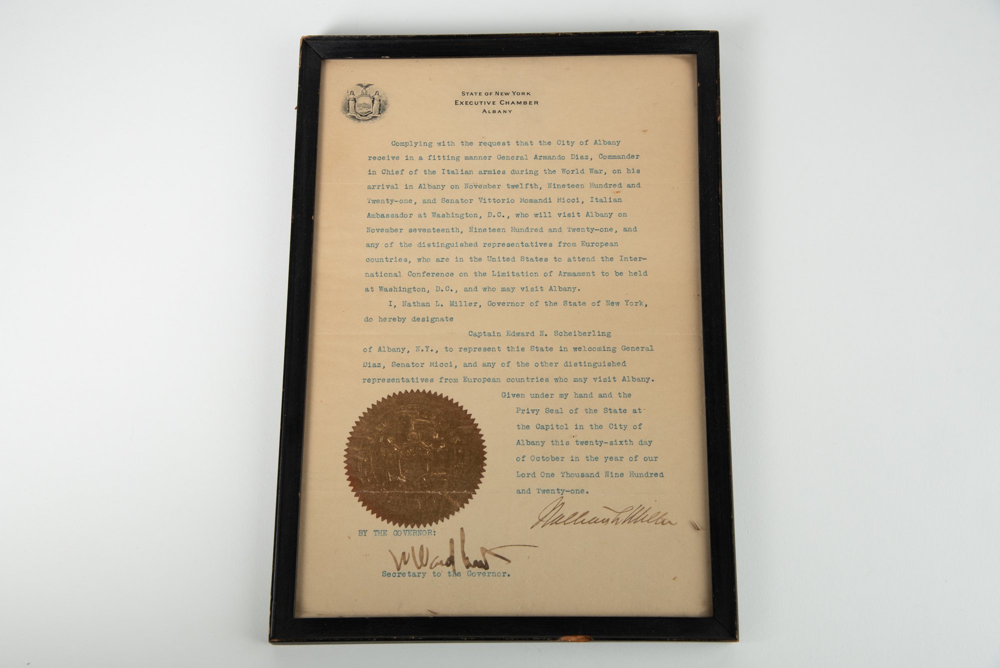 Framed 1921 Signed Document On The Reception Of European WWI Italian ...