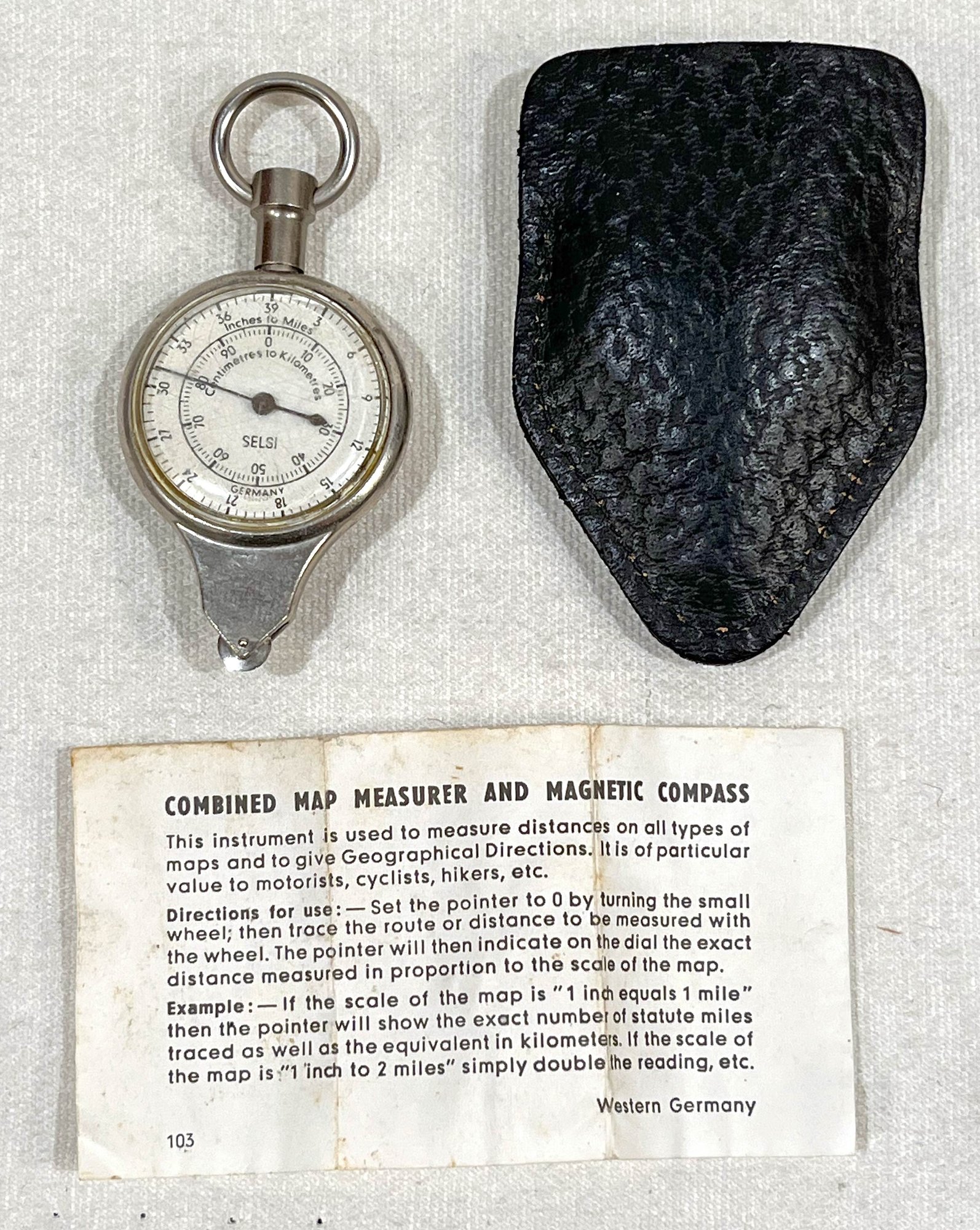 Vtg. Selsi Germany Map Opisometer And Compass With Case, Plus Stopwatch ...