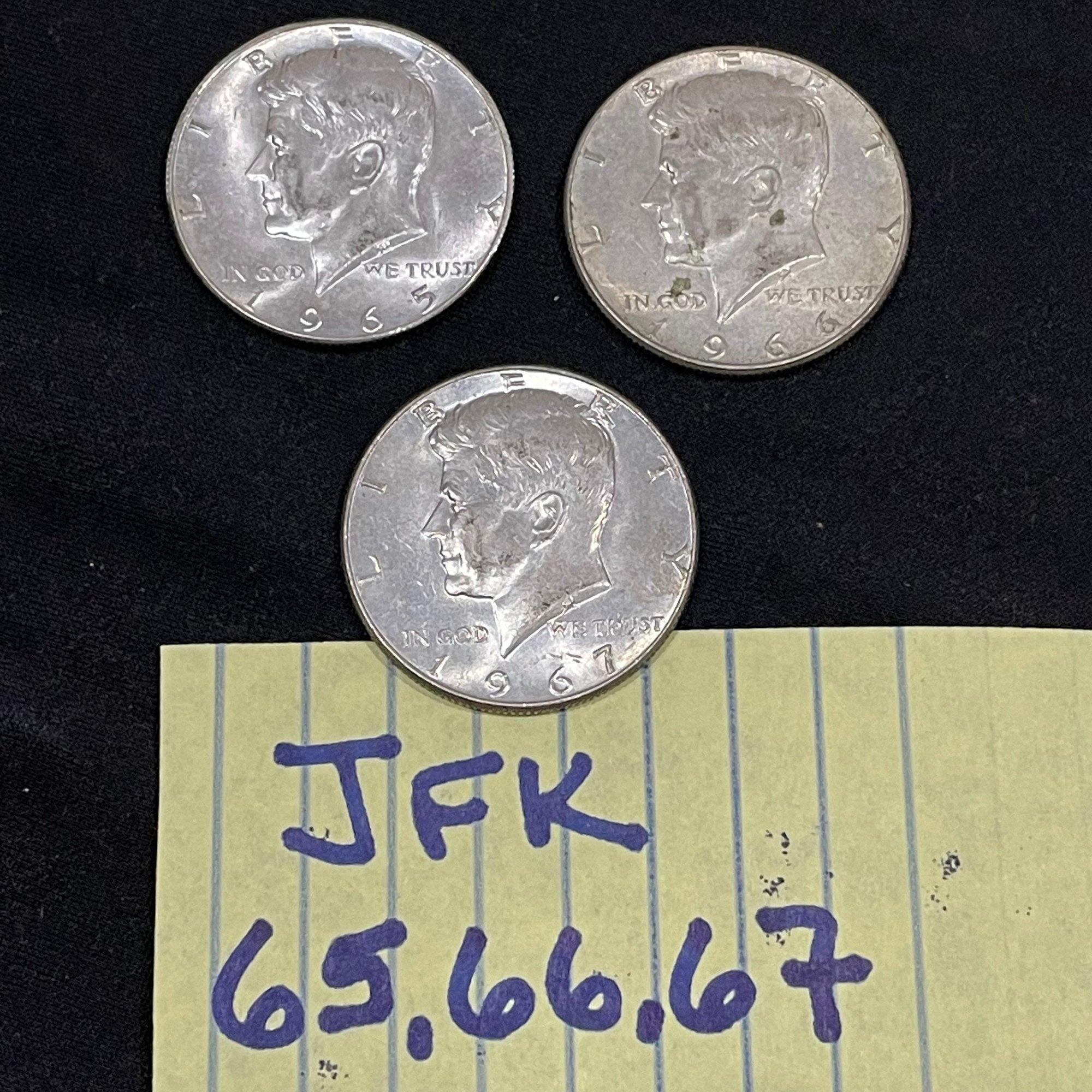 3 JFK Silver Half Dollars - 1965, 1966, 1967 #9918 | Auctionninja.com