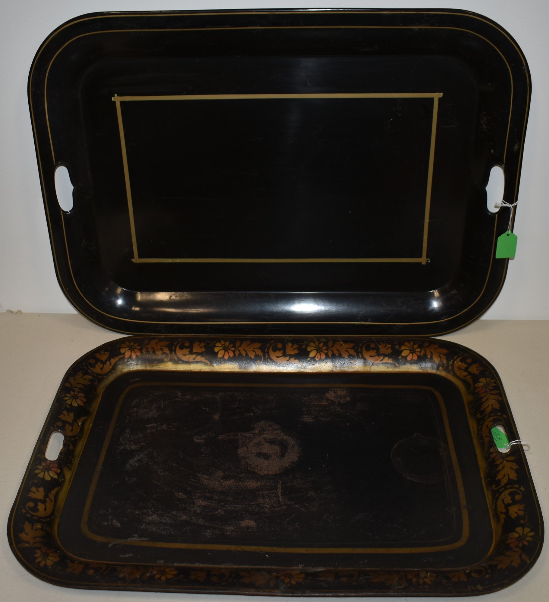 2 TOLE PAINTED TIN TRAYS #1695 | Auctionninja.com