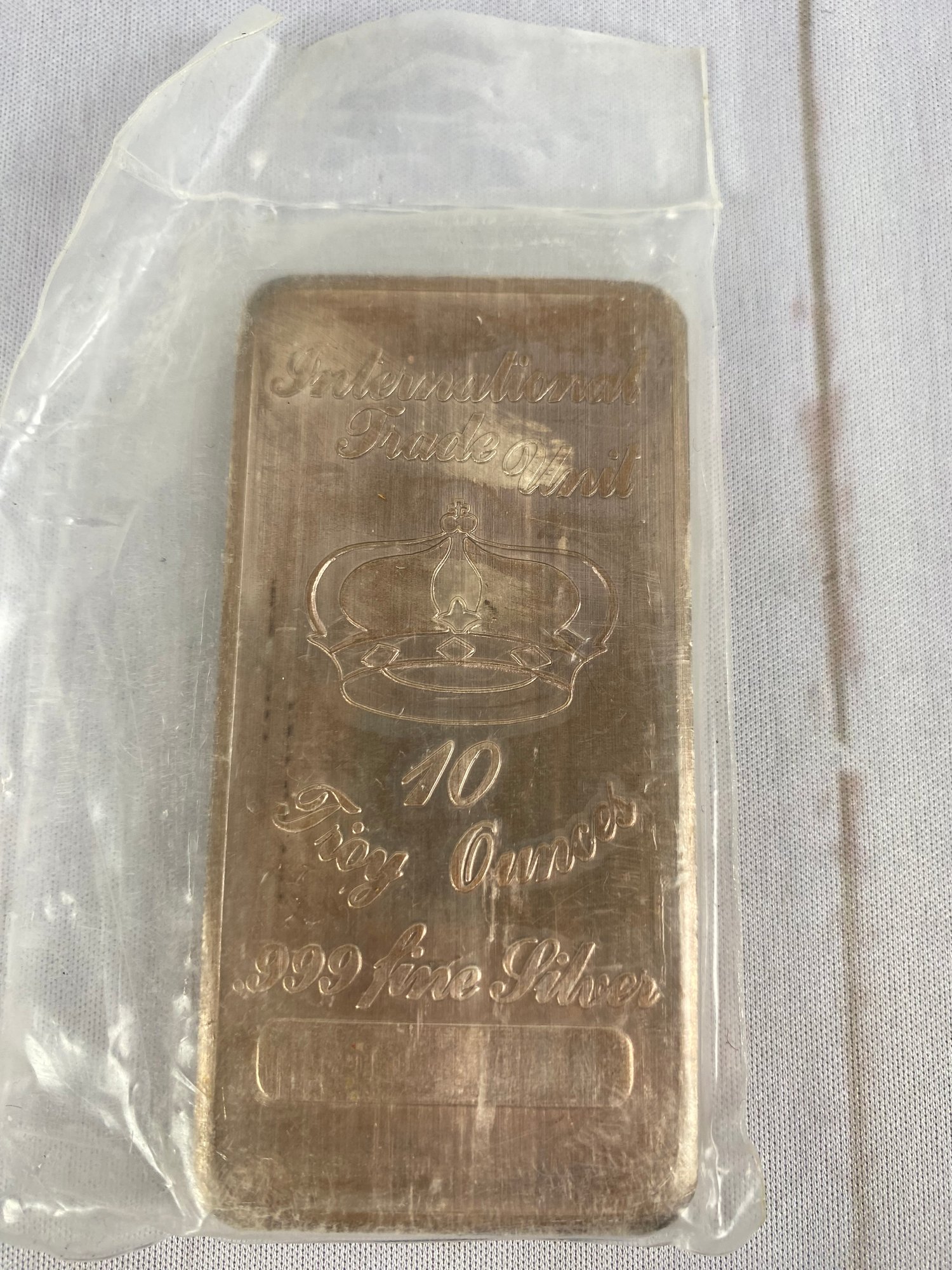 Ten Troy Ounces .999 Fine Silver Ingot International Trade Unit, 315 ...