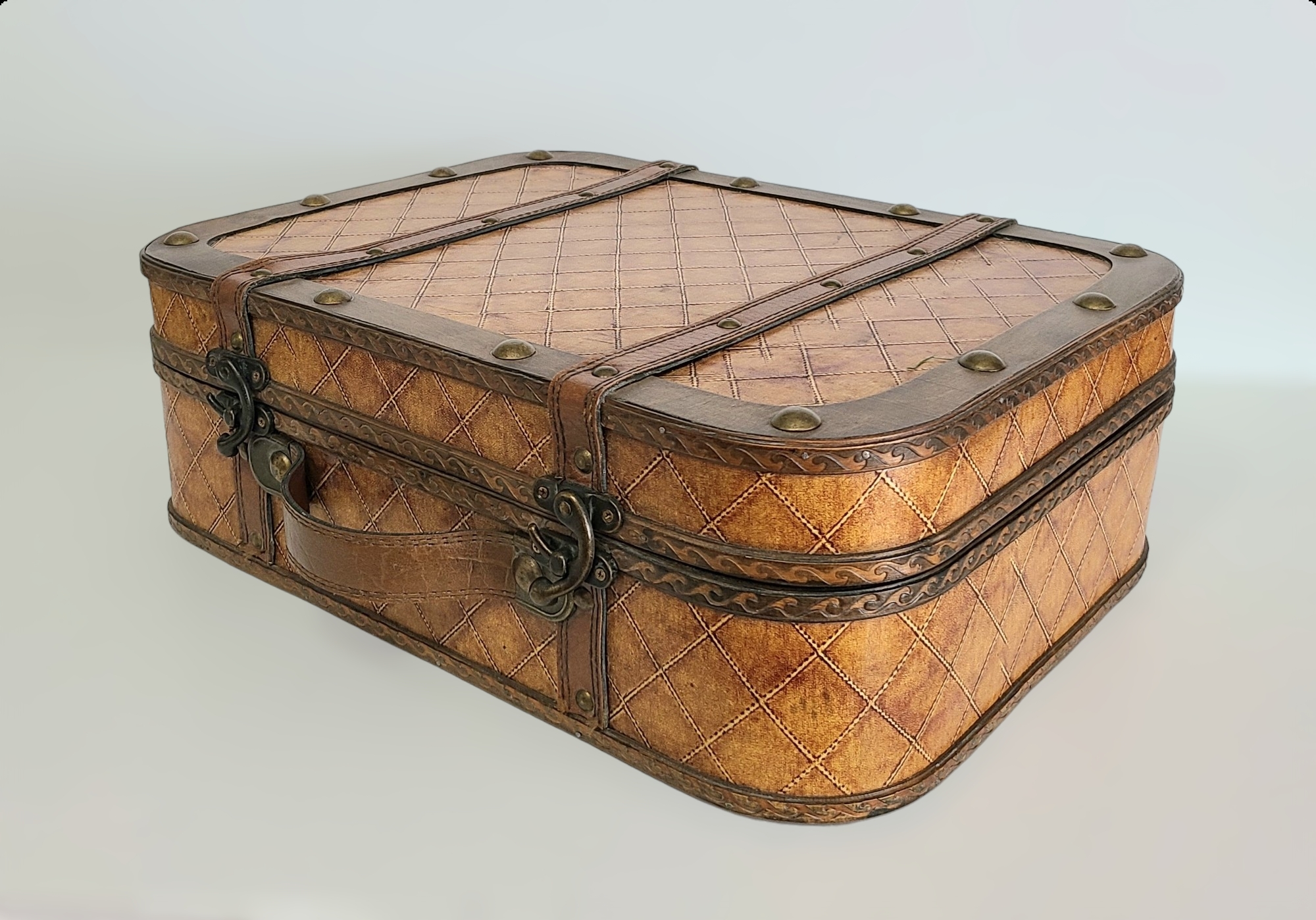 Remarkable Small Vintage Wood & Leather Travel Case W/ Leather Handle ...