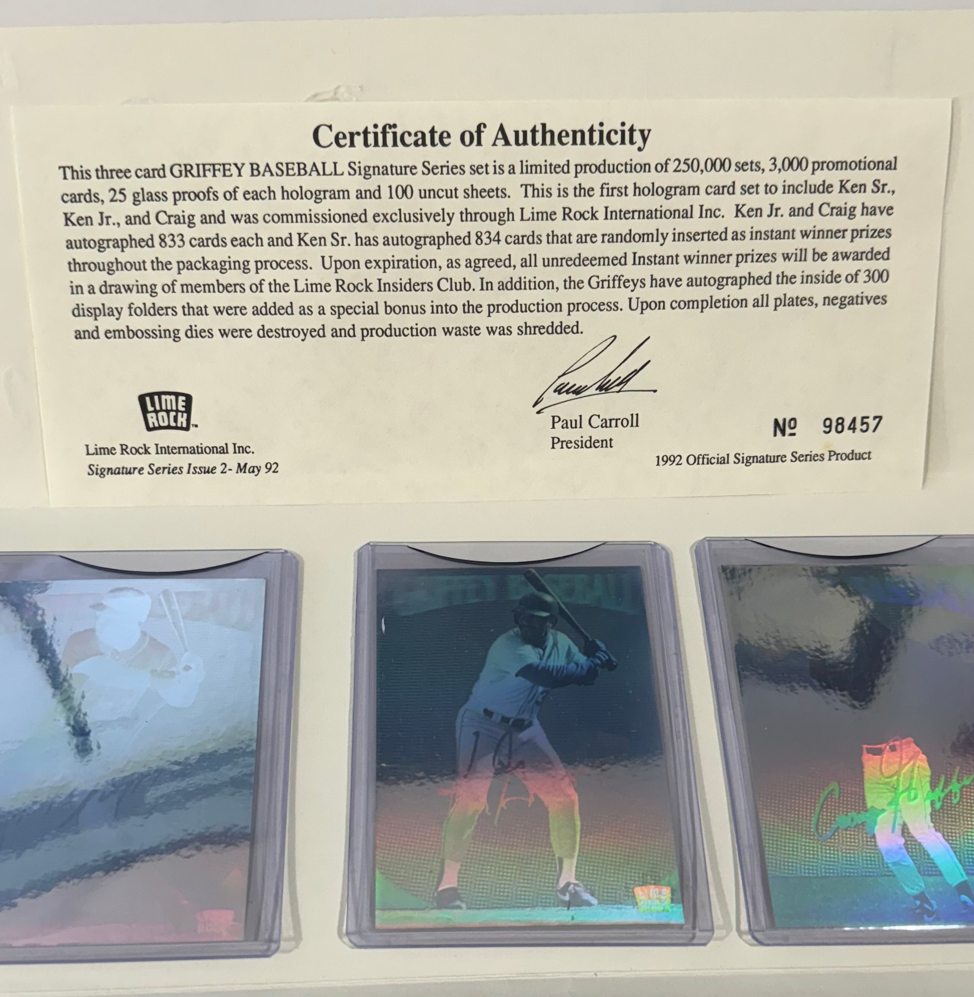 Limited Edition 1992 Lime Rock Hologram Baseball Card Set Of 3 ...