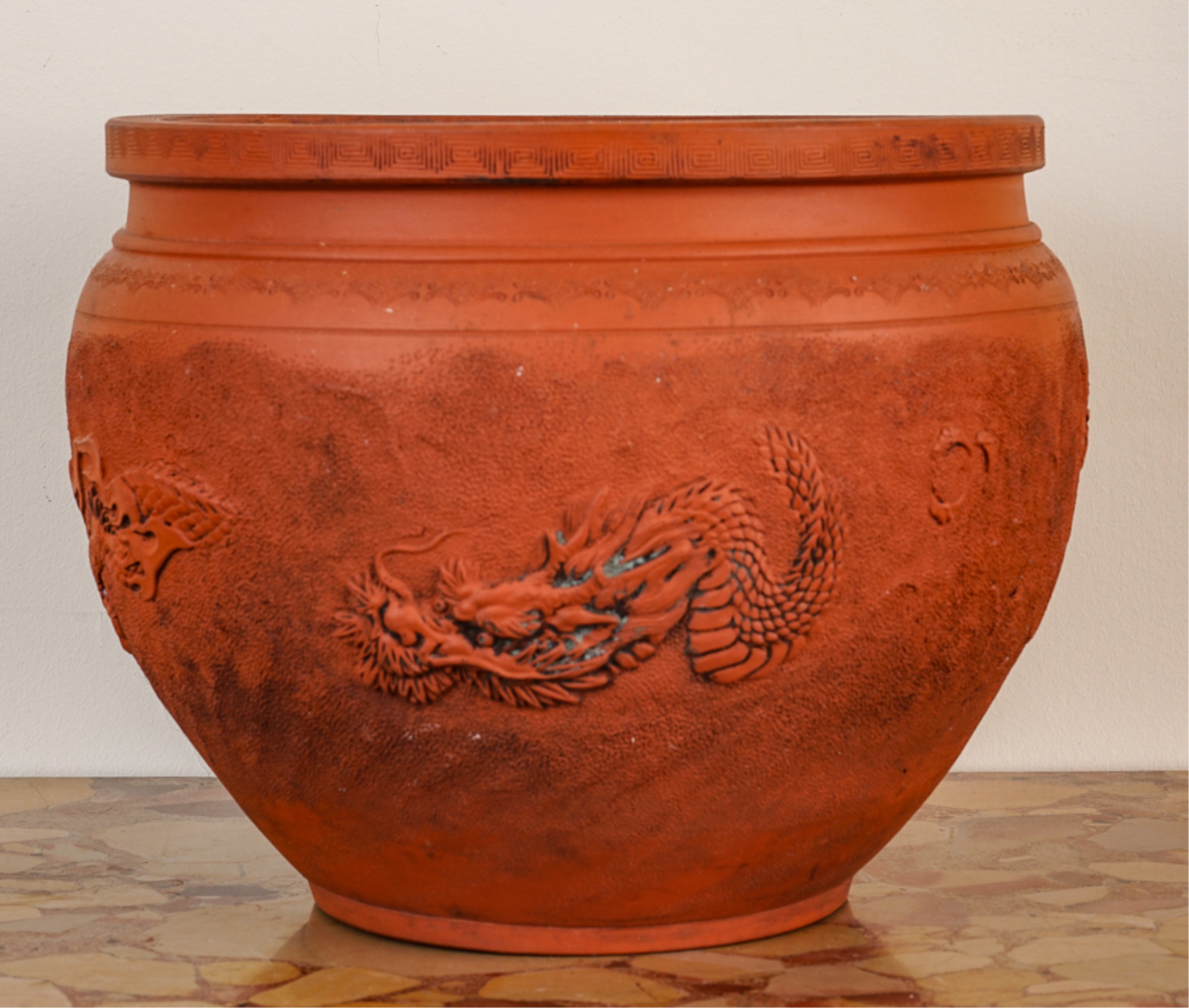 JAPANESE REDWARE JARDINIERE w DRAGON #38360 | Auctionninja.com
