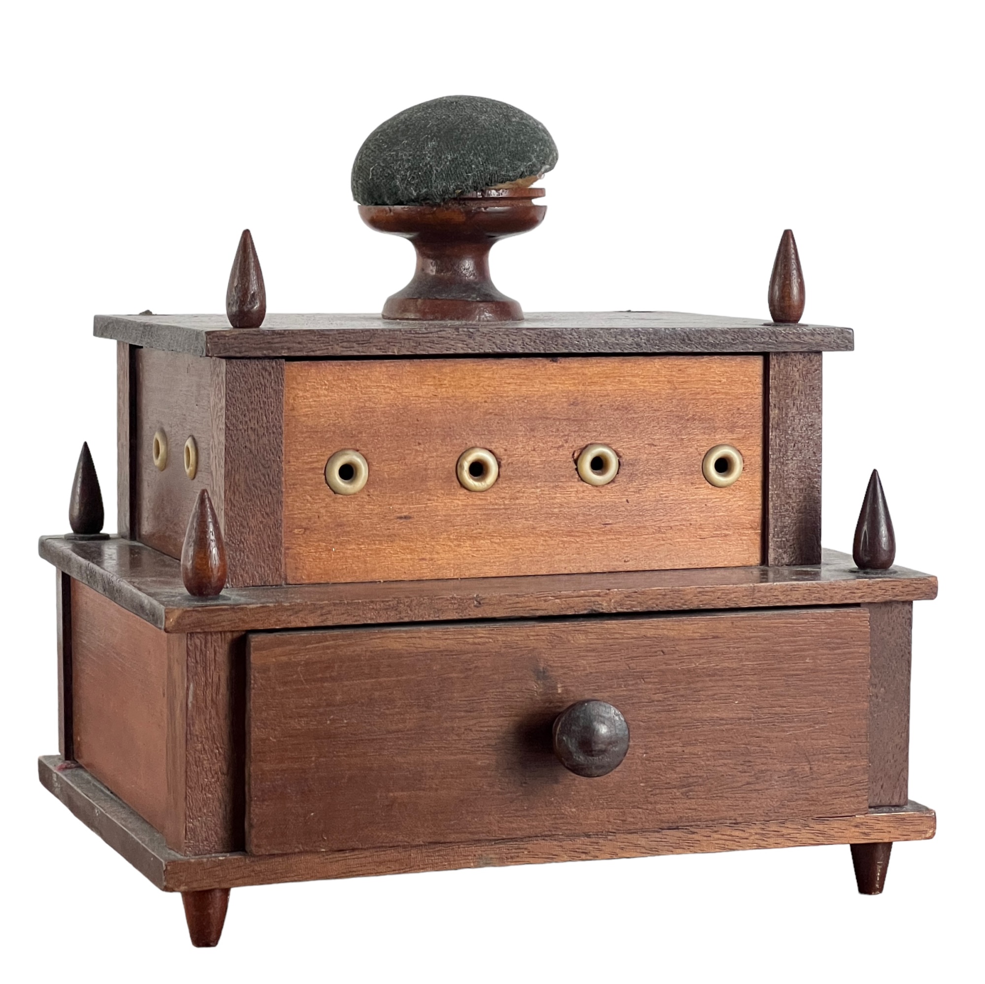 (2) TIER SHAKER THREAD BOX with PIN CUSHION #38868 | Auctionninja.com