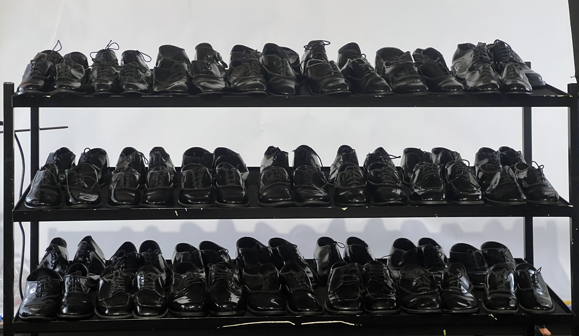(42) PAIR MENS BLACK FORMAL WEAR VINYL SHOES #40150 | Auctionninja.com
