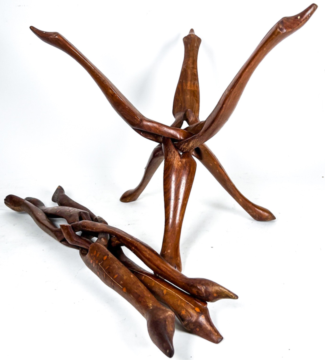 (2) CARVED INDIAN MONGOOSE FORM TRIPOD STANDS #30777 | Auctionninja.com