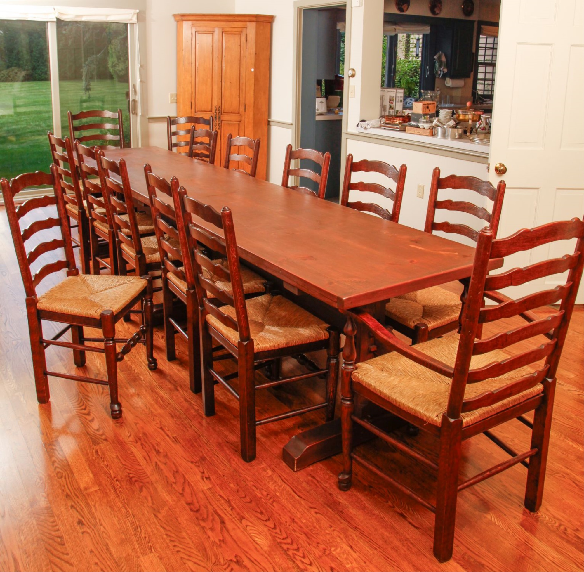 THE BATCHELDER FAMILY TRESTLE TABLE With (14) CHAIRS #31667 ...