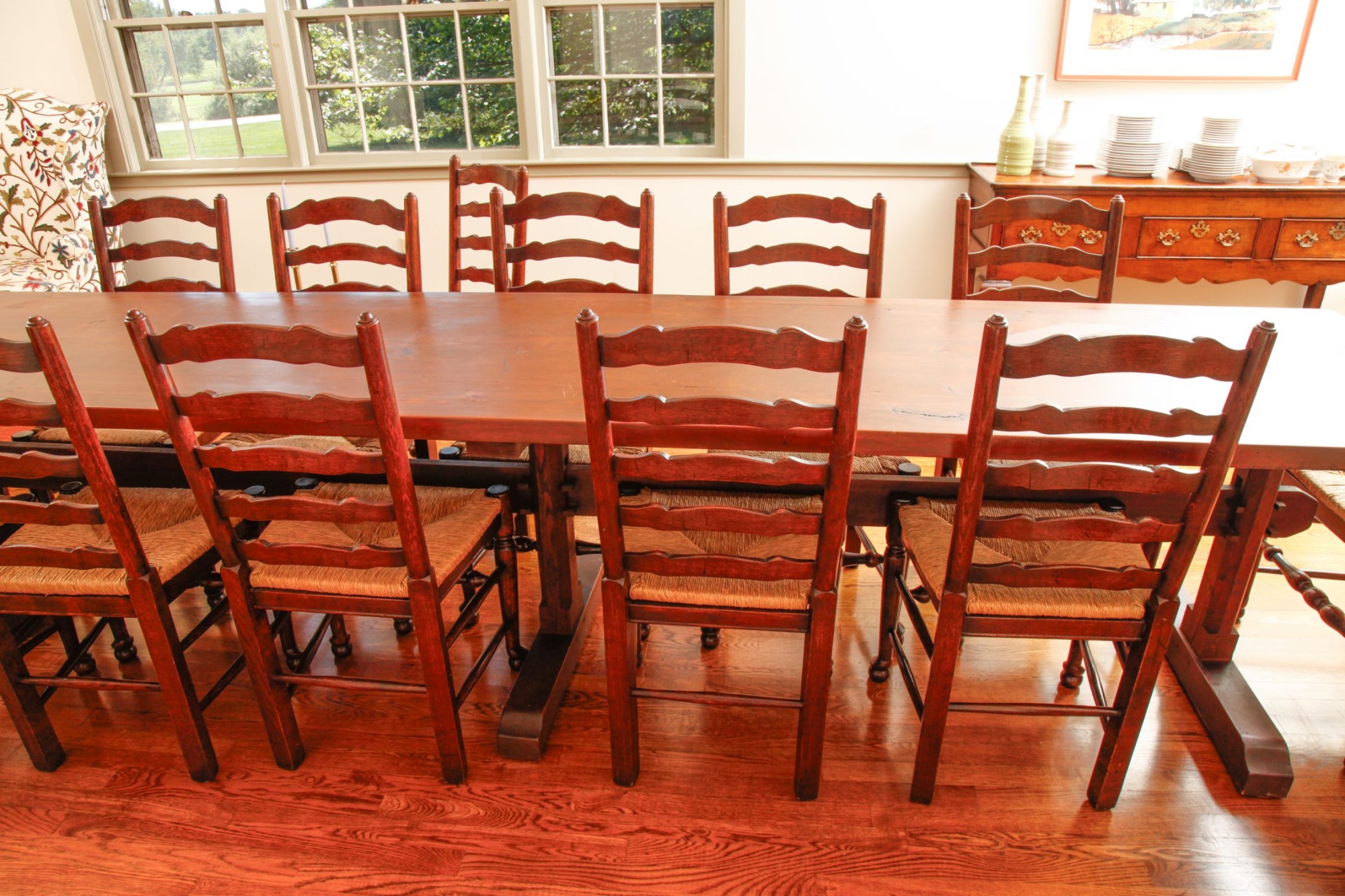 THE BATCHELDER FAMILY TRESTLE TABLE With (14) CHAIRS #31667 ...