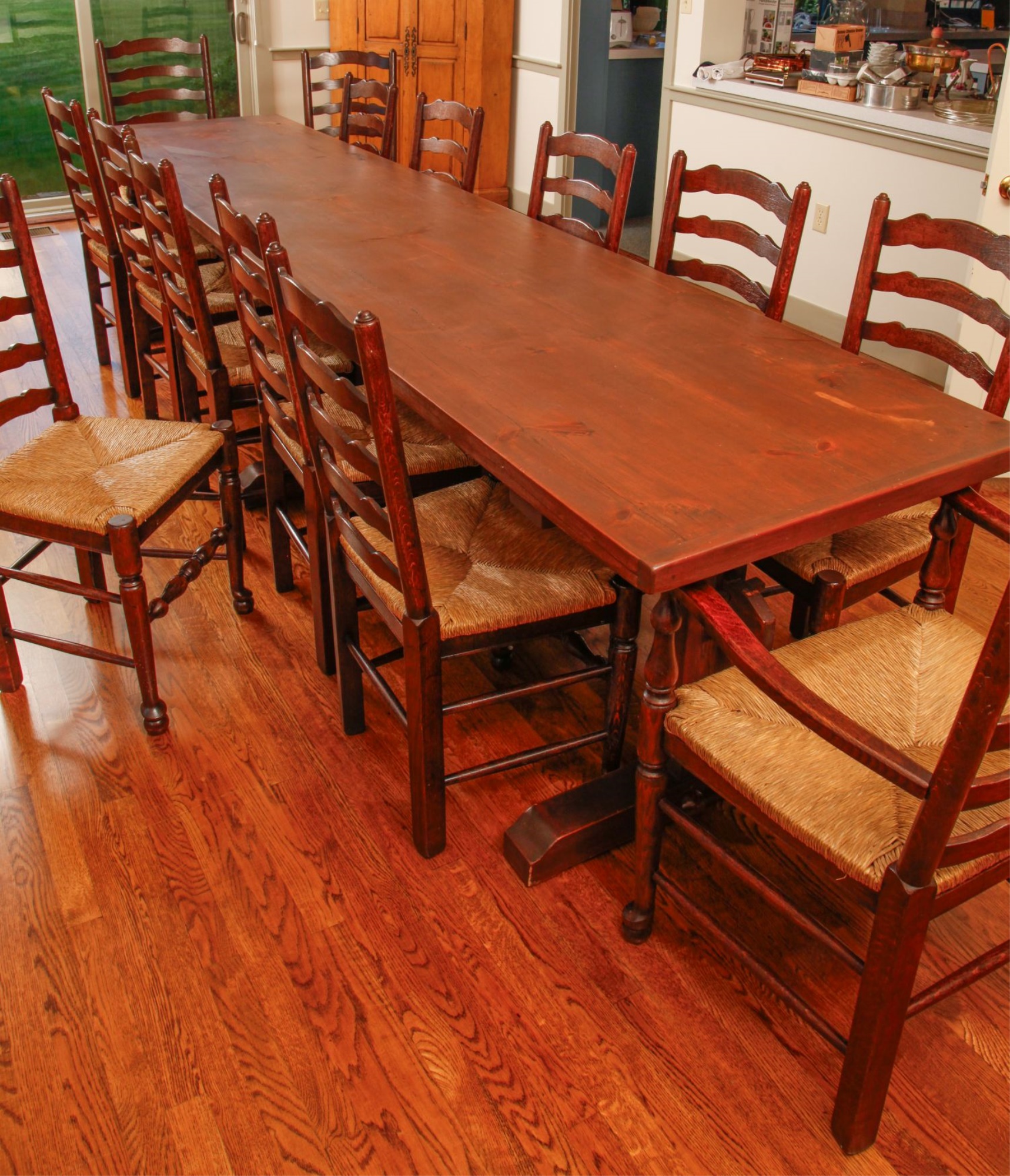 THE BATCHELDER FAMILY TRESTLE TABLE With (14) CHAIRS #31667 ...