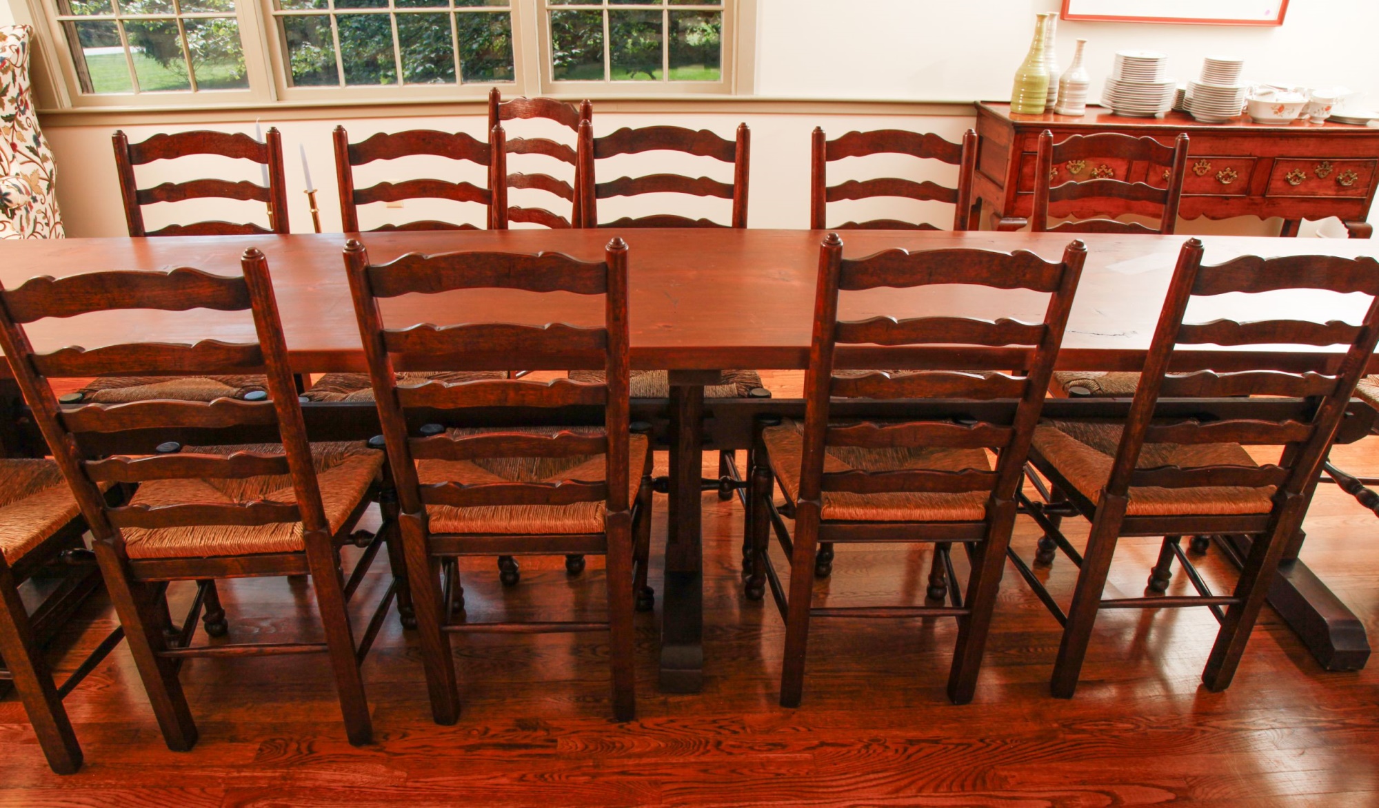 THE BATCHELDER FAMILY TRESTLE TABLE With (14) CHAIRS #31667 ...