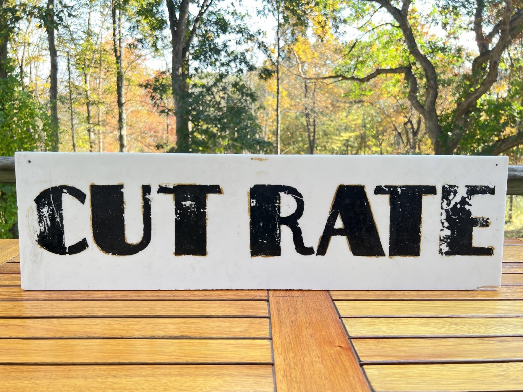 HAND PAINTED PORCELAIN "CUT RATE" SIGN #32385 | Auctionninja.com