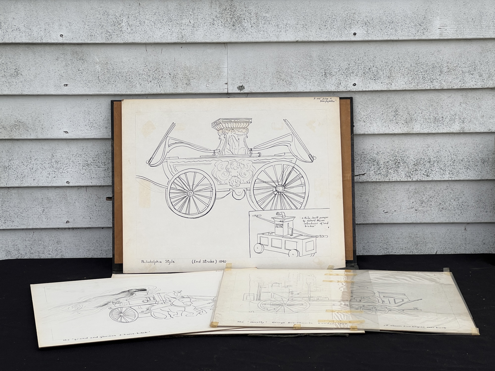 (4) EARLY FIRE ENGINE SKETCHES By PRISCILLA REED #34228 | Auctionninja.com