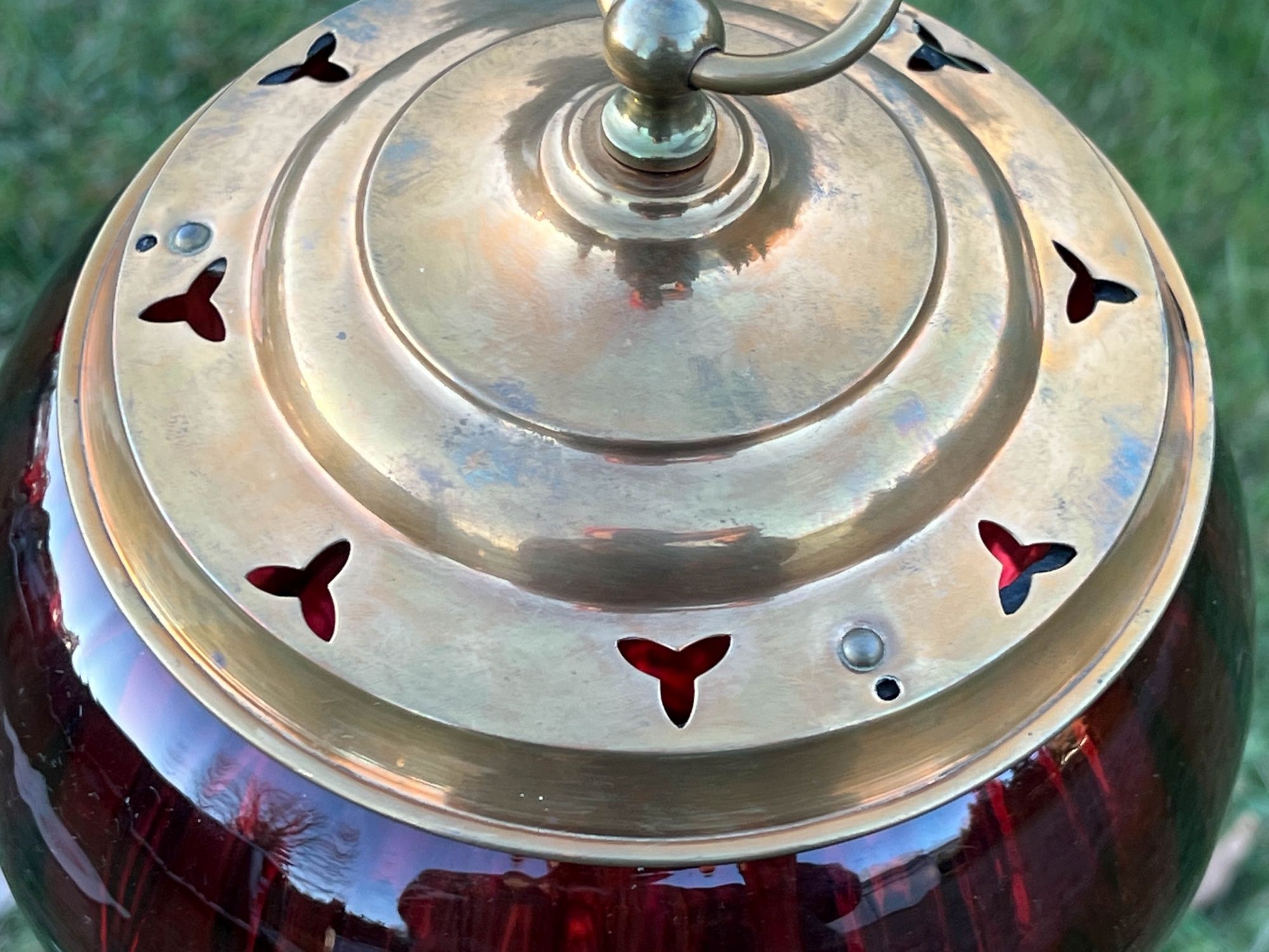 VICTORIAN RUBY GLASS HANGING HALL LAMP #35646 | Auctionninja.com