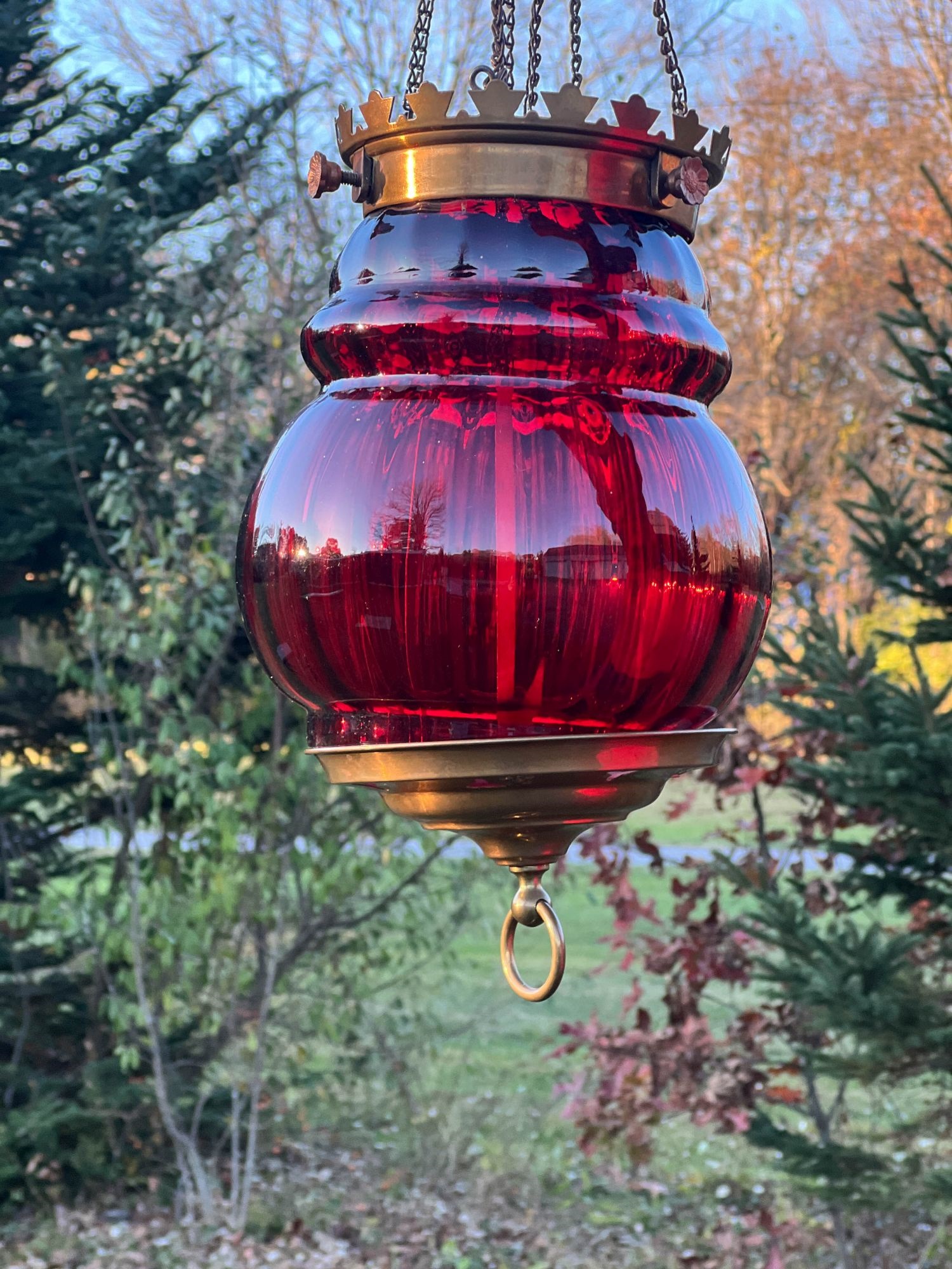 VICTORIAN RUBY GLASS HANGING HALL LAMP #35646 | Auctionninja.com