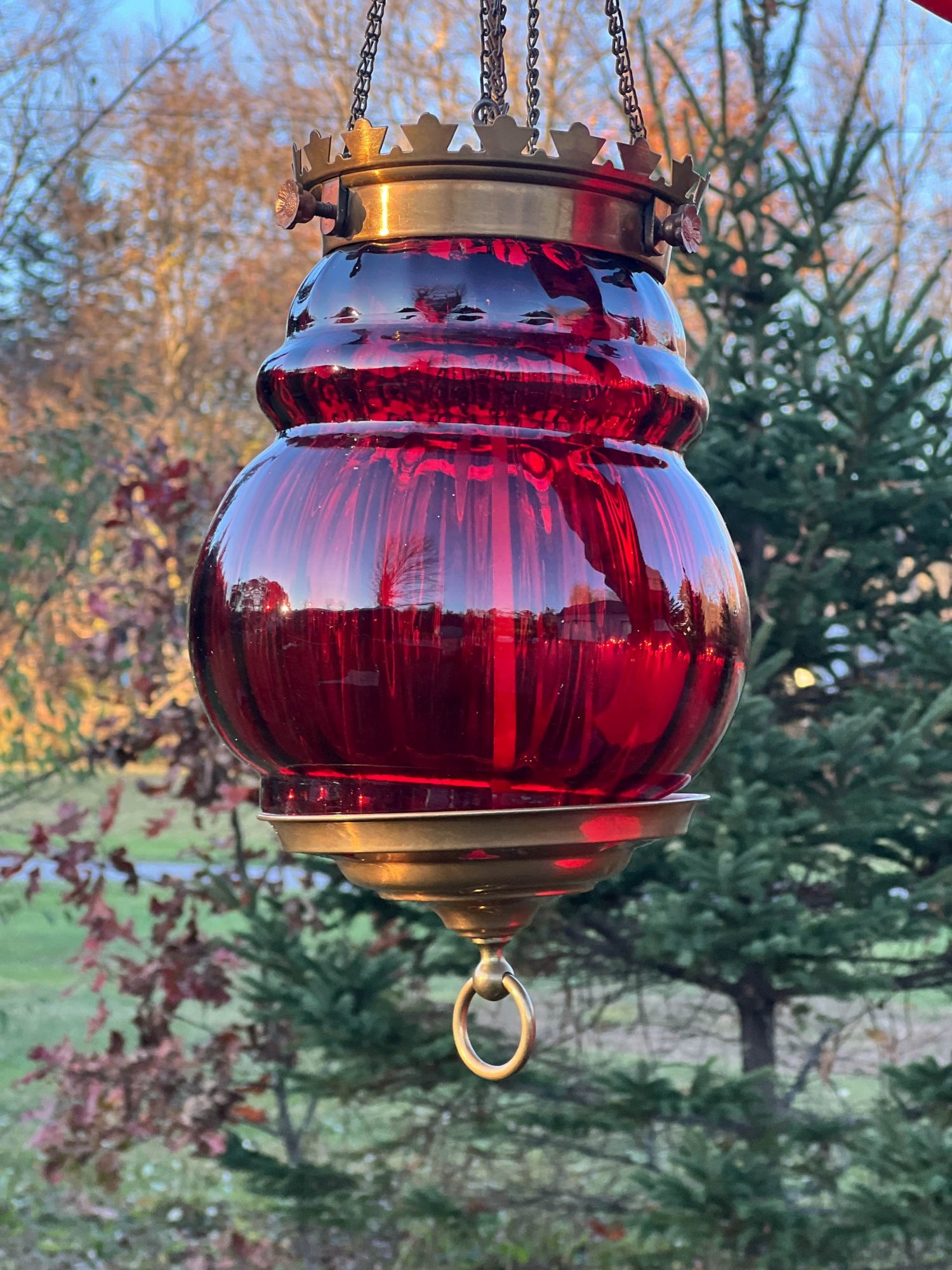 VICTORIAN RUBY GLASS HANGING HALL LAMP #35646 | Auctionninja.com