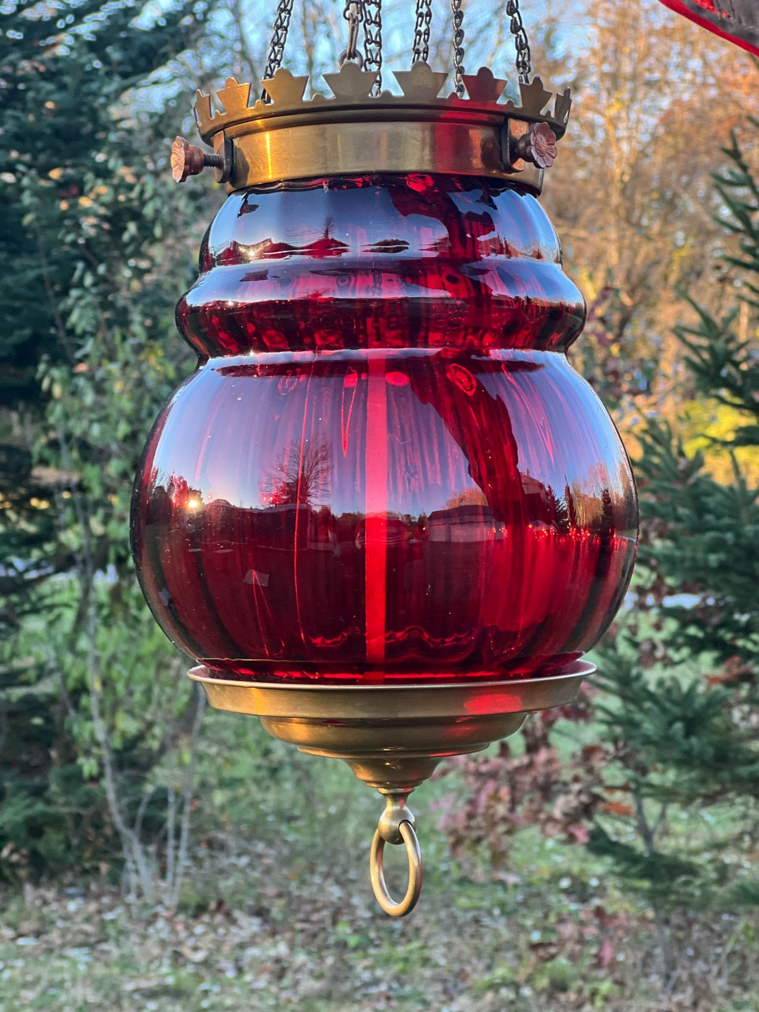 VICTORIAN RUBY GLASS HANGING HALL LAMP #35646 | Auctionninja.com