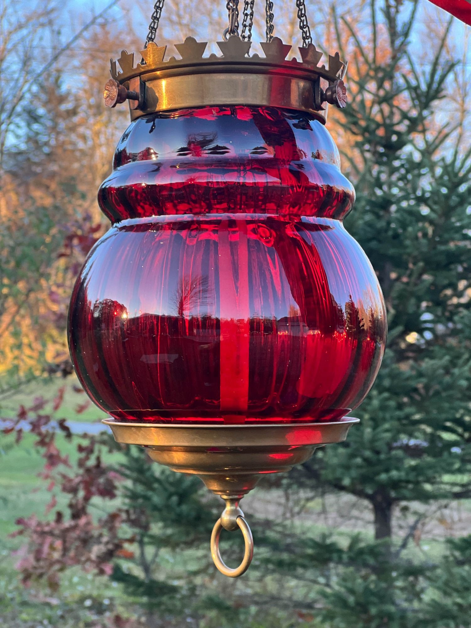 VICTORIAN RUBY GLASS HANGING HALL LAMP #35646 | Auctionninja.com
