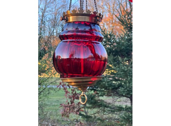 VICTORIAN RUBY GLASS HANGING HALL LAMP #35646 | Auctionninja.com