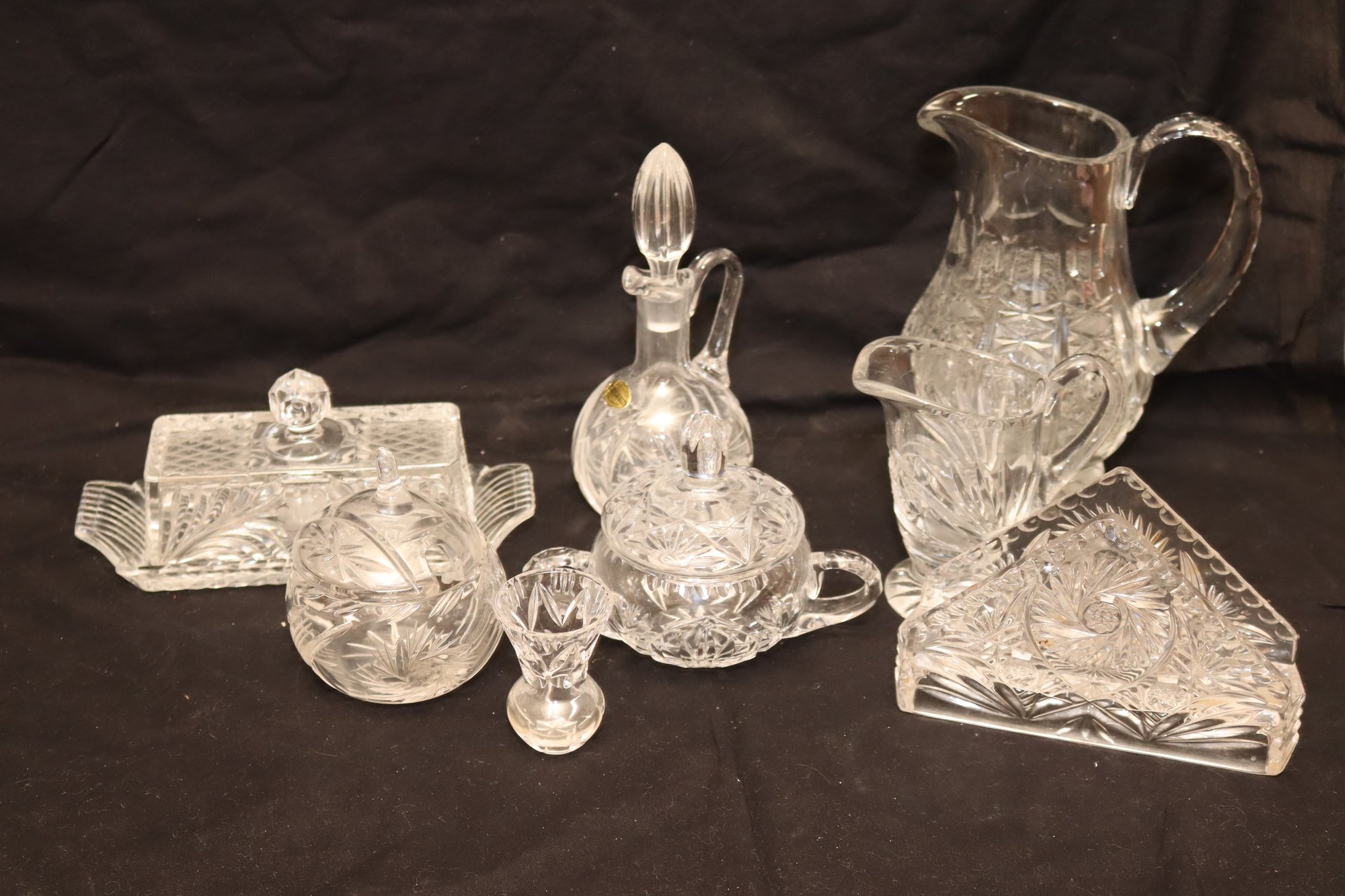 Assorted Vintage German Crystal Glass Pitchers, Butter Dish, Sugarbowl ...