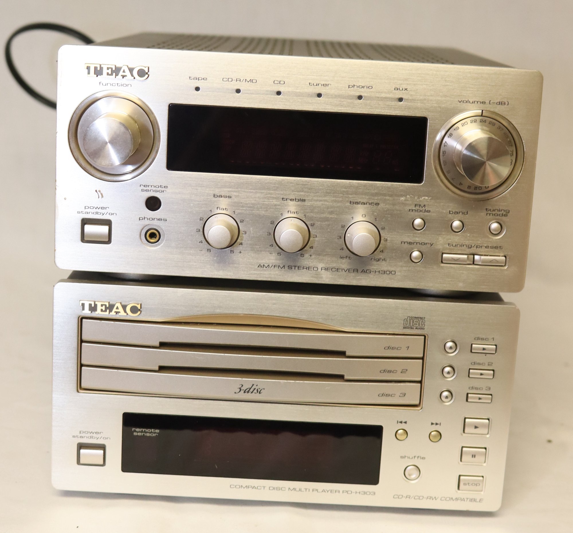 TEAC AG-H300 STEREO RECEIVER & PD-H303 Compact Disc Triple CD Player ...