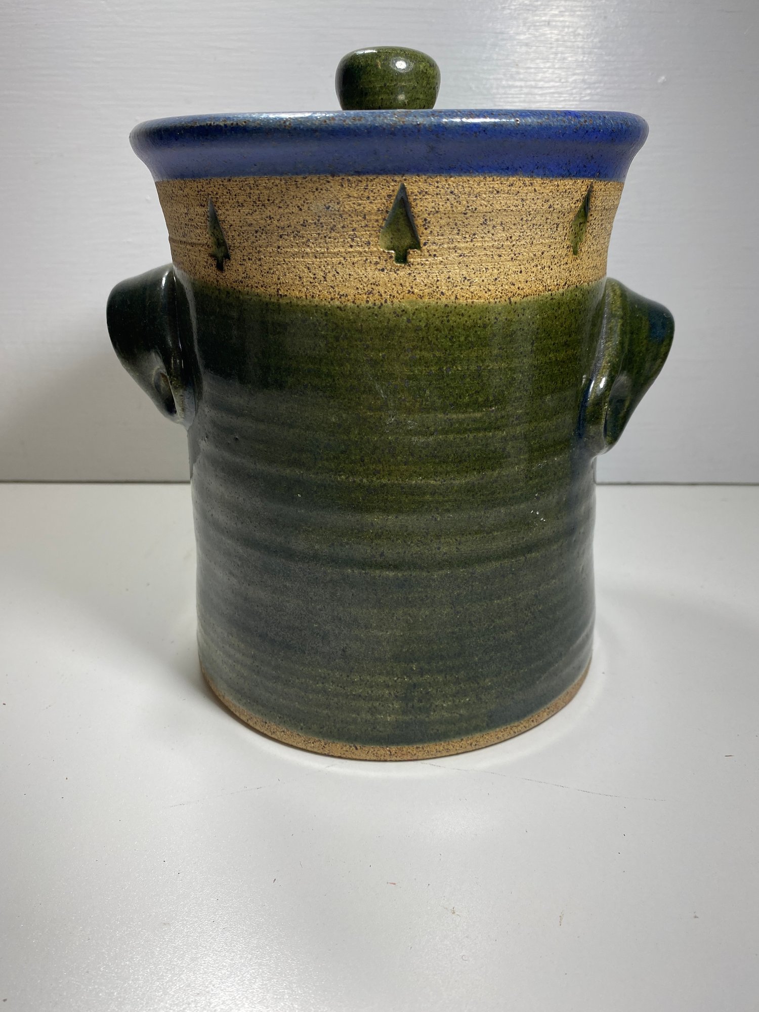 Earth And Fire Pottery Green And Blue Canister Jar #5412 | Auctionninja.com