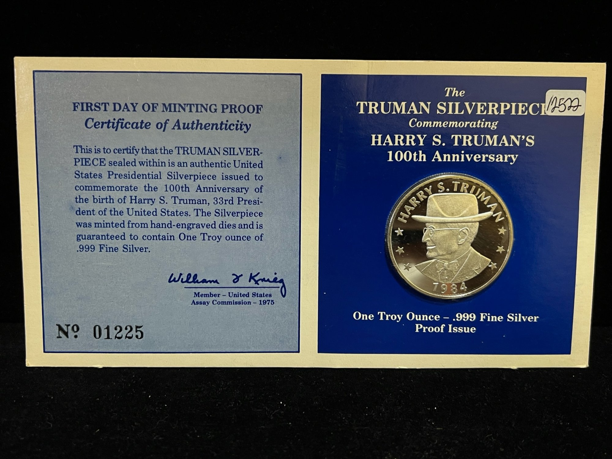 The Truman Silverpiece Commemorating Harry Truman's 100th Anniversary ...