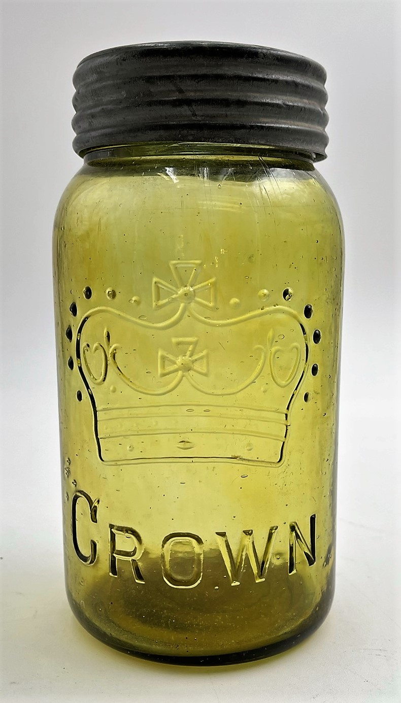 EXTREMELY RARE & VALUABLE Antique Yellow-Amber Crown Mason Canning Jar #18115 | Auctionninja.com