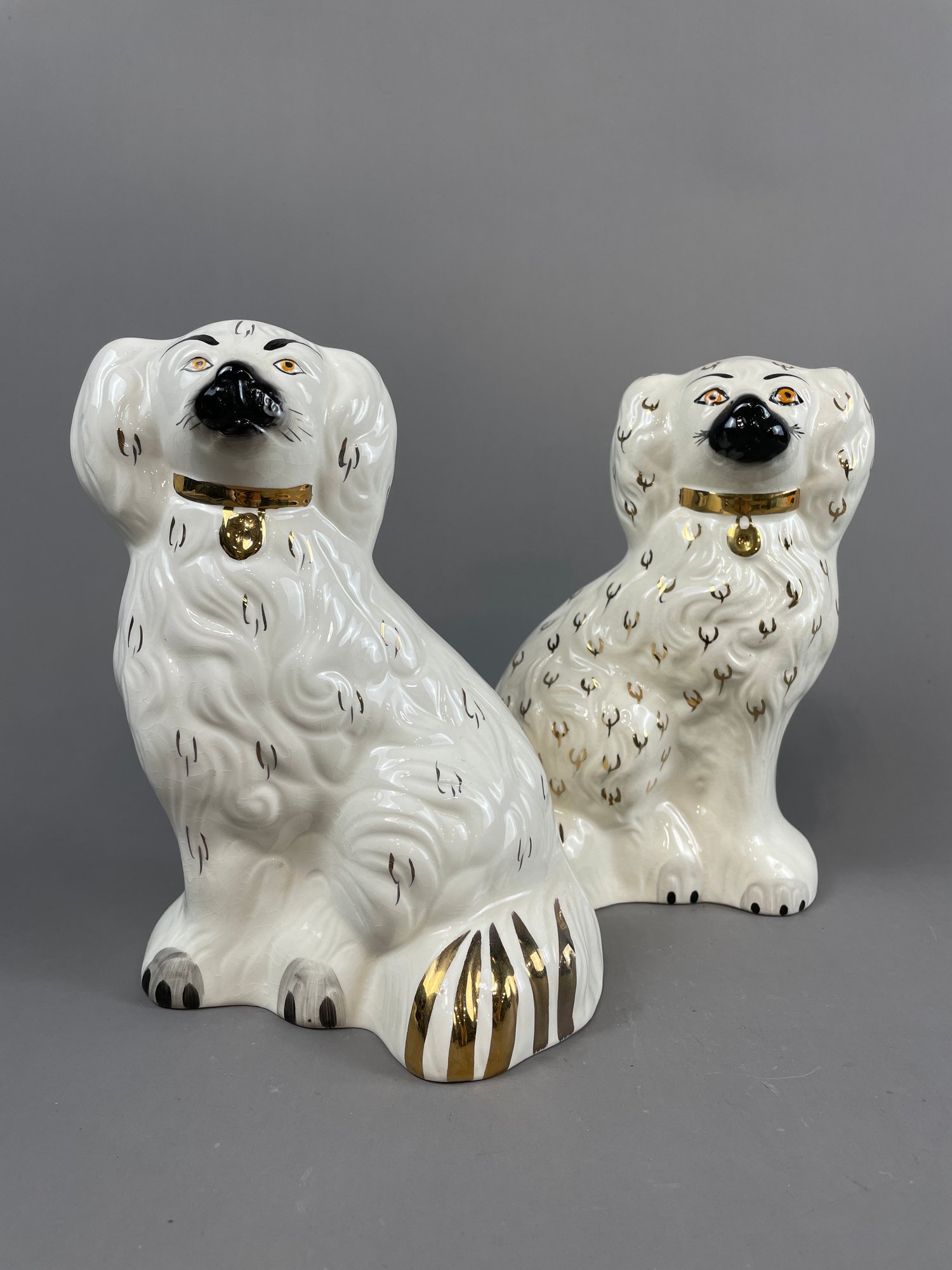 Vintage Beswick England Wally Dog Pair - Handpainted With Gold Luster ...
