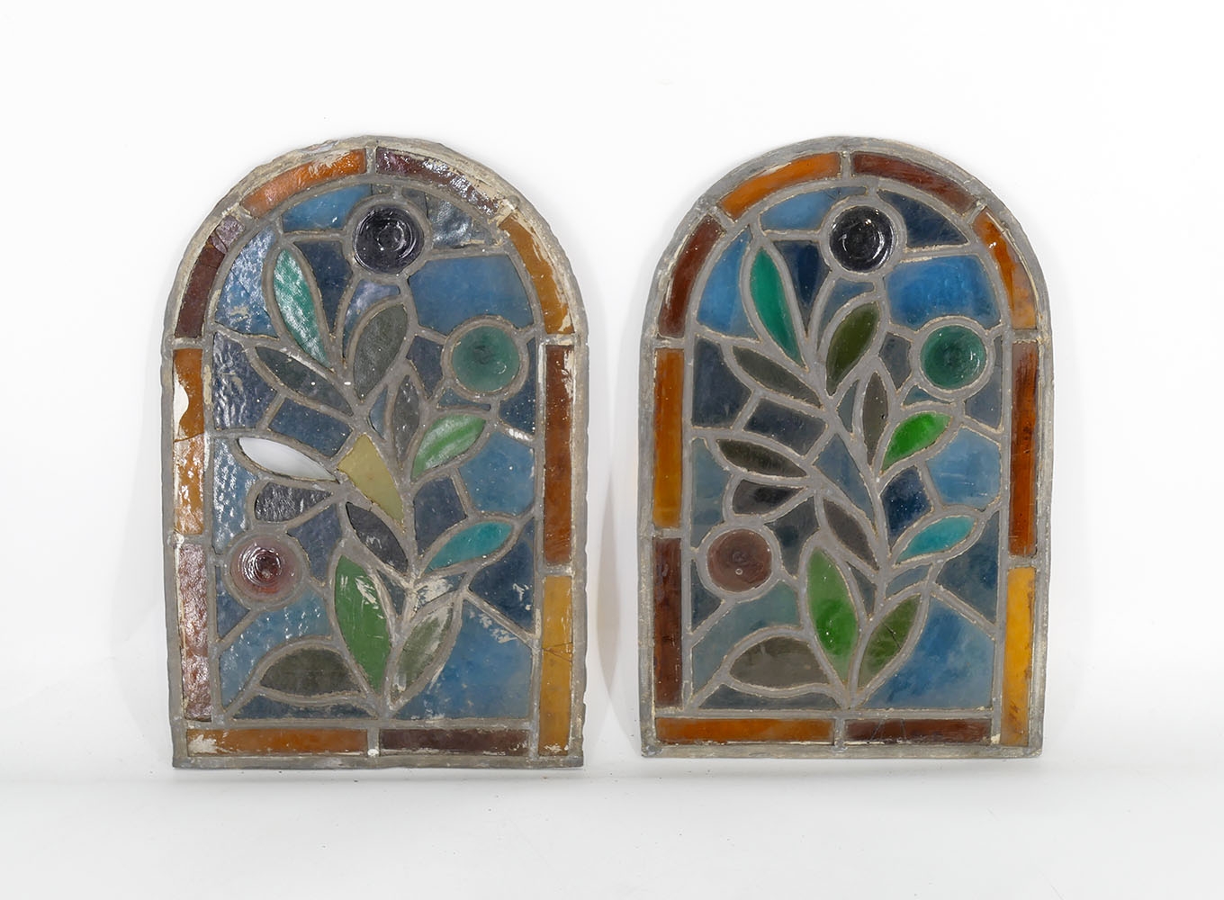 Pair Of Antique Arts & Crafts Small Stained Glass Panels #5846 ...