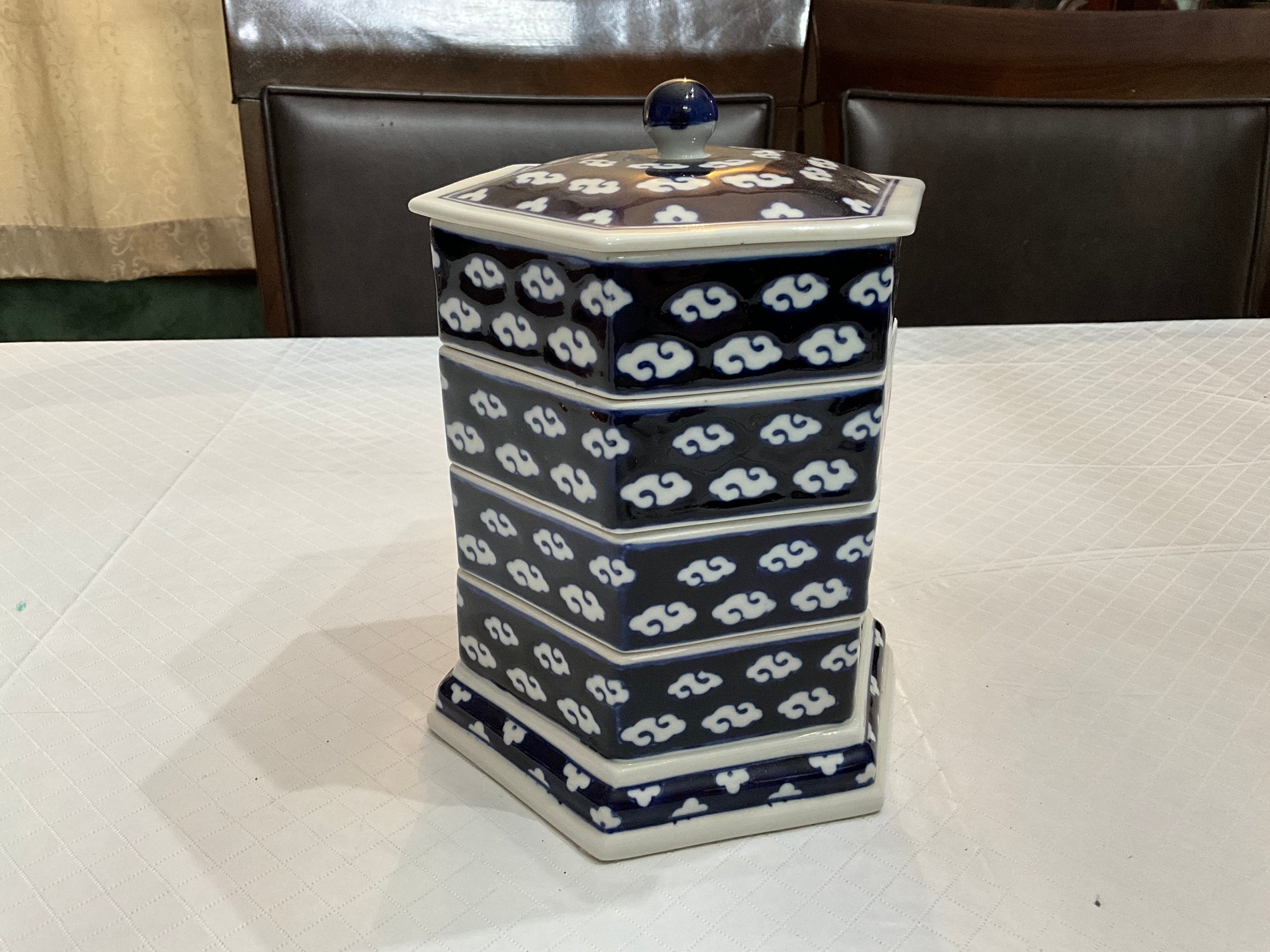 Vintage Bombay Company Blue And White Porcelain Decorative 3 Section ...