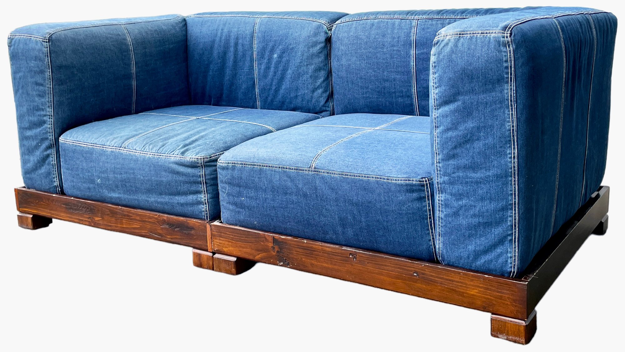 Pottery Barn Teen Modular Sectional Loveseat In Denim Fabric. #25304 | Auctionninja.com