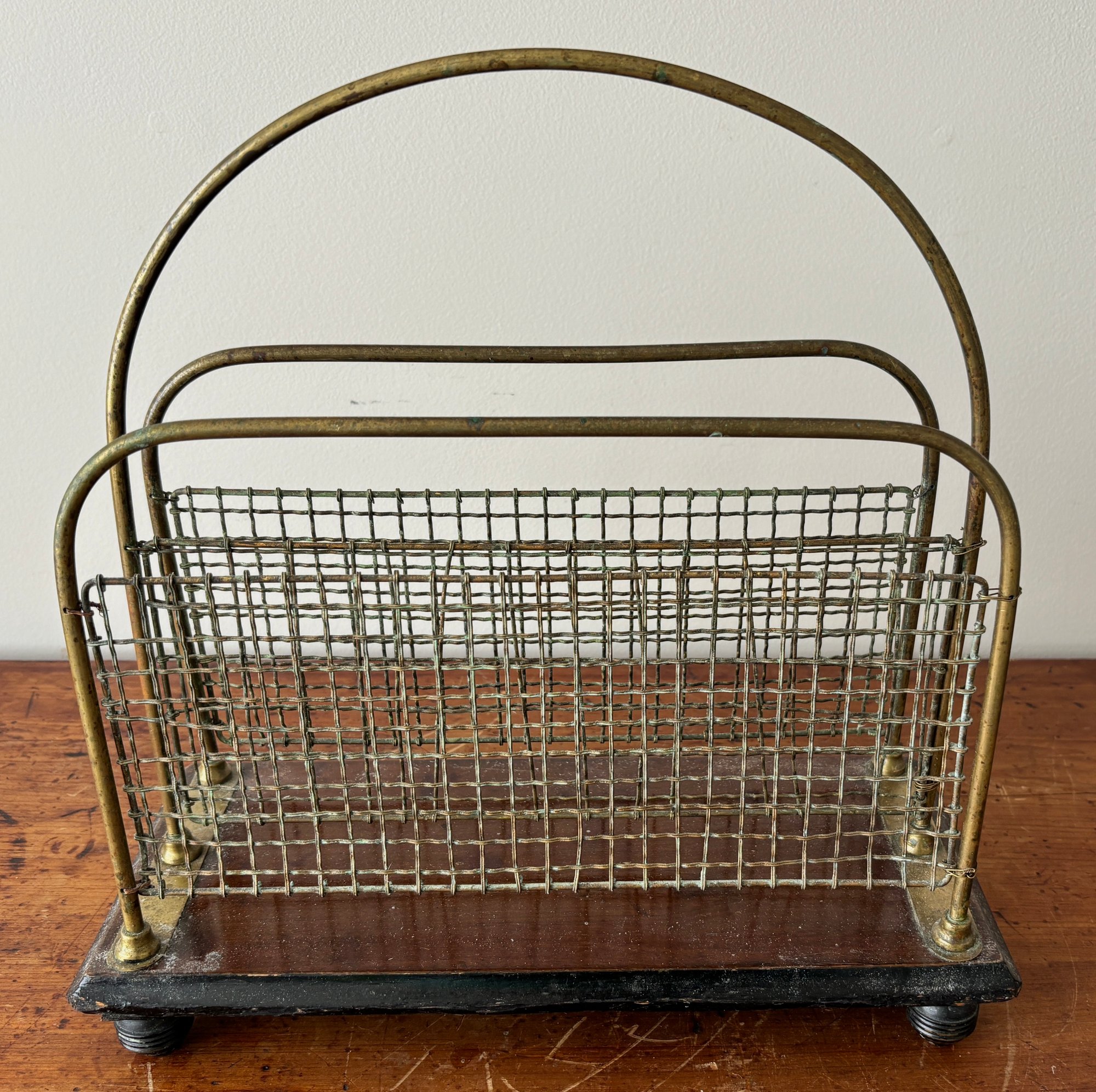 Antique French Brass Wire Magazine Rack Stand #1216 | Auctionninja.com