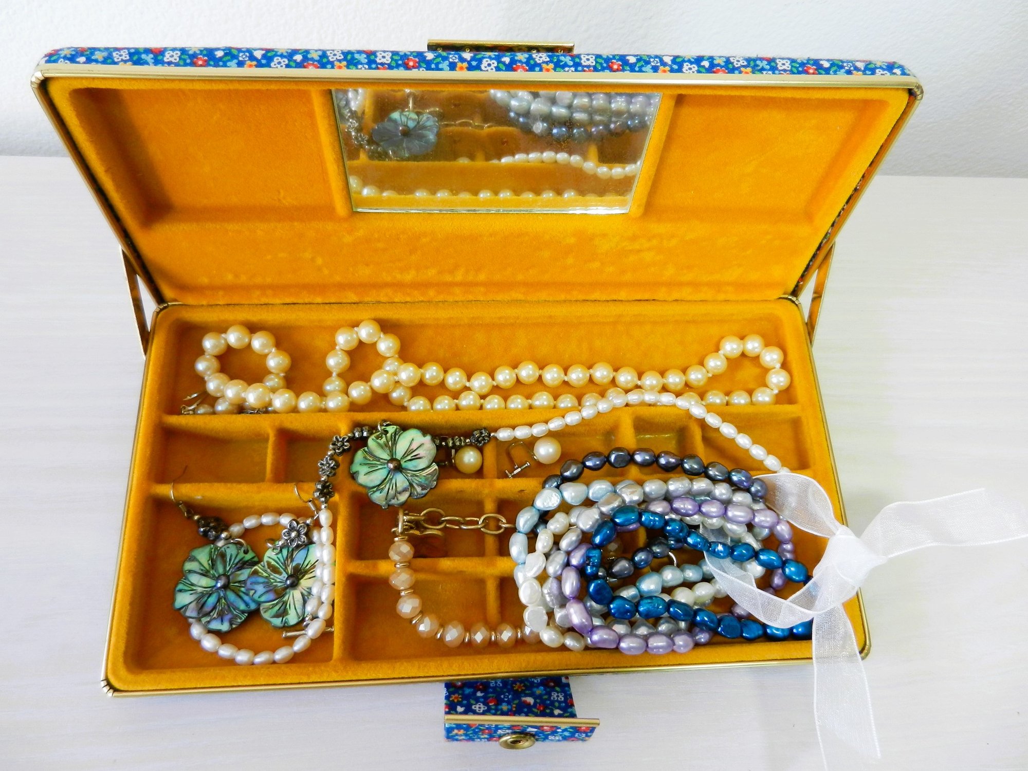 Vintage Muti Color Floral Fabric Hinged Jewelry Box With Costume ...